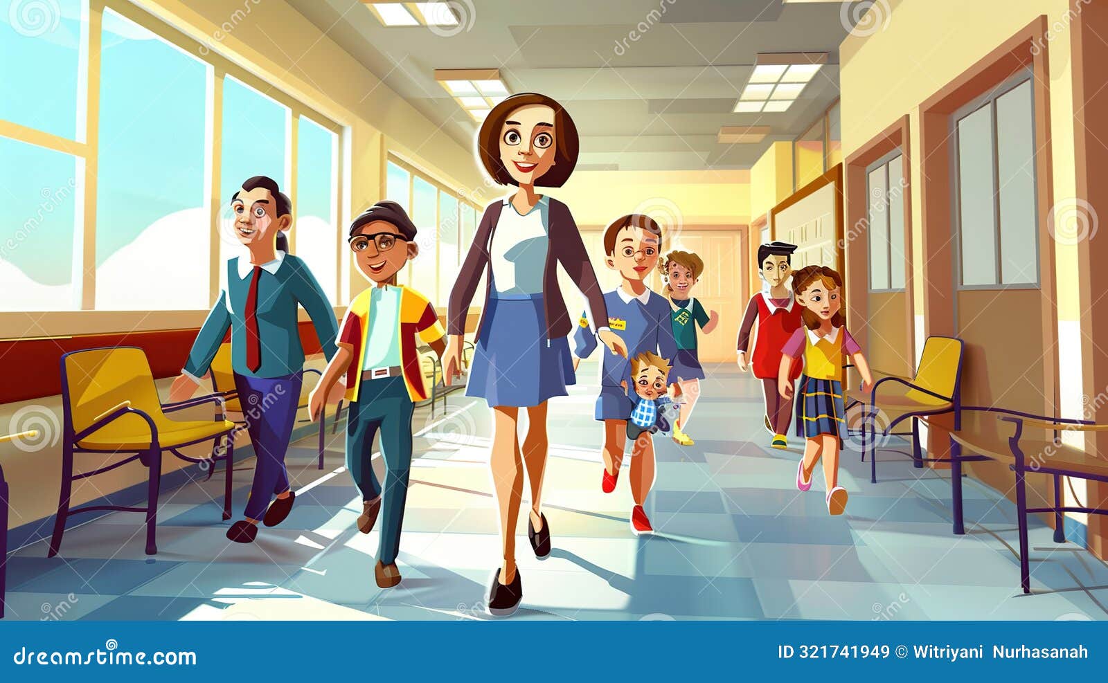 Male Teacher and Students Walking in the Corridor at School. Generative ...
