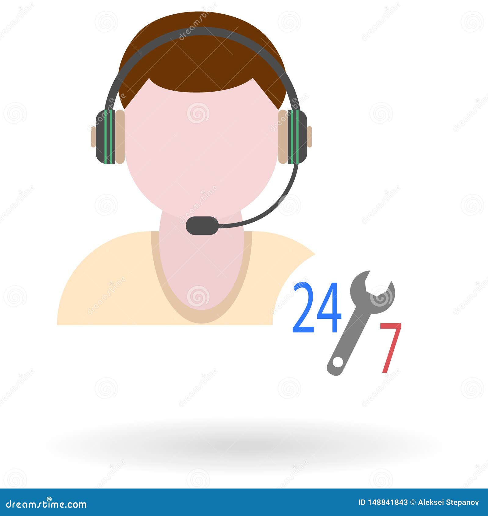 Male Technical Support Flat Icon with Round-the-clock Work Symbol Stock ...