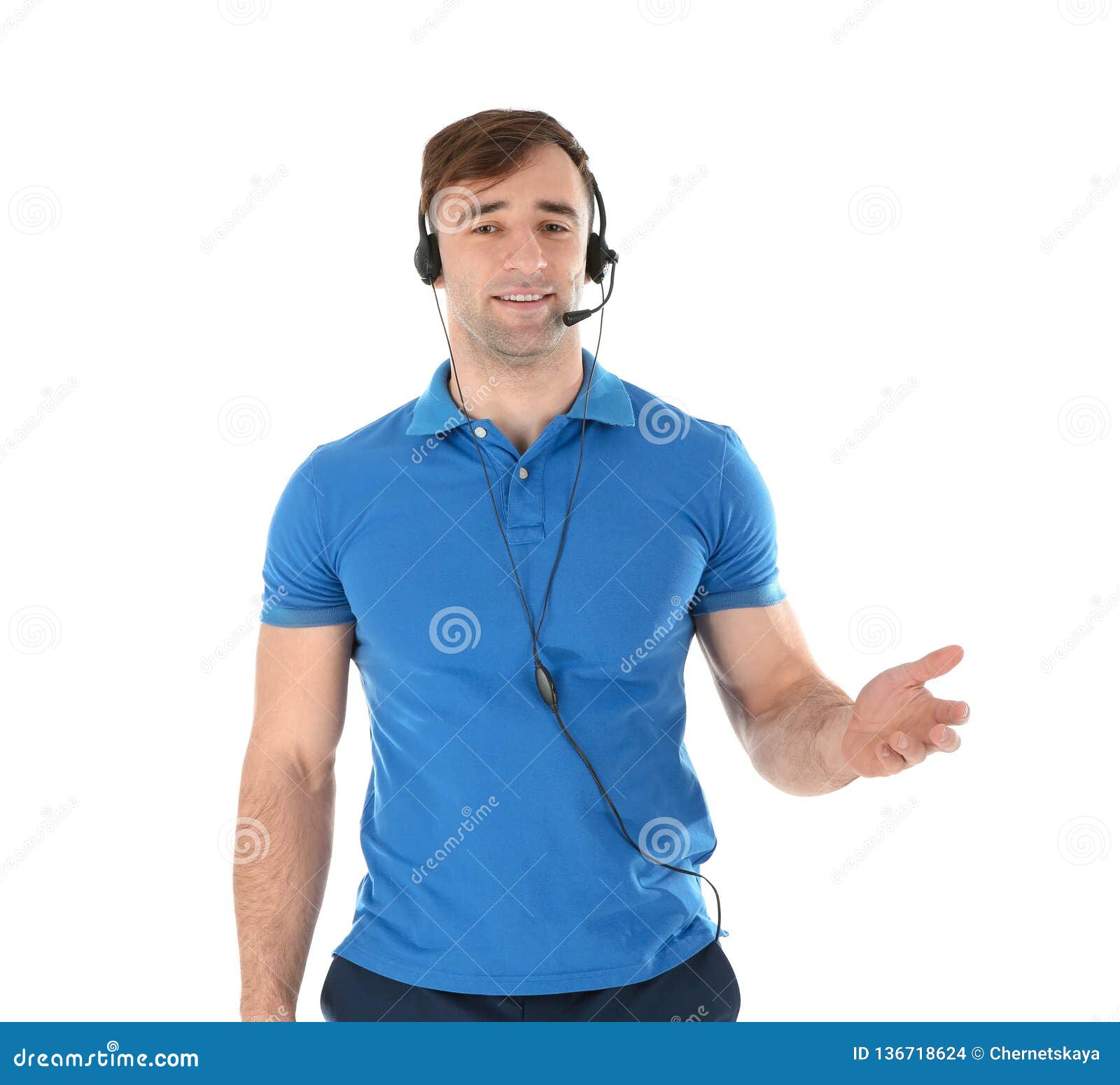 Male Technical Support Operator with Headset on White Stock Photo ...