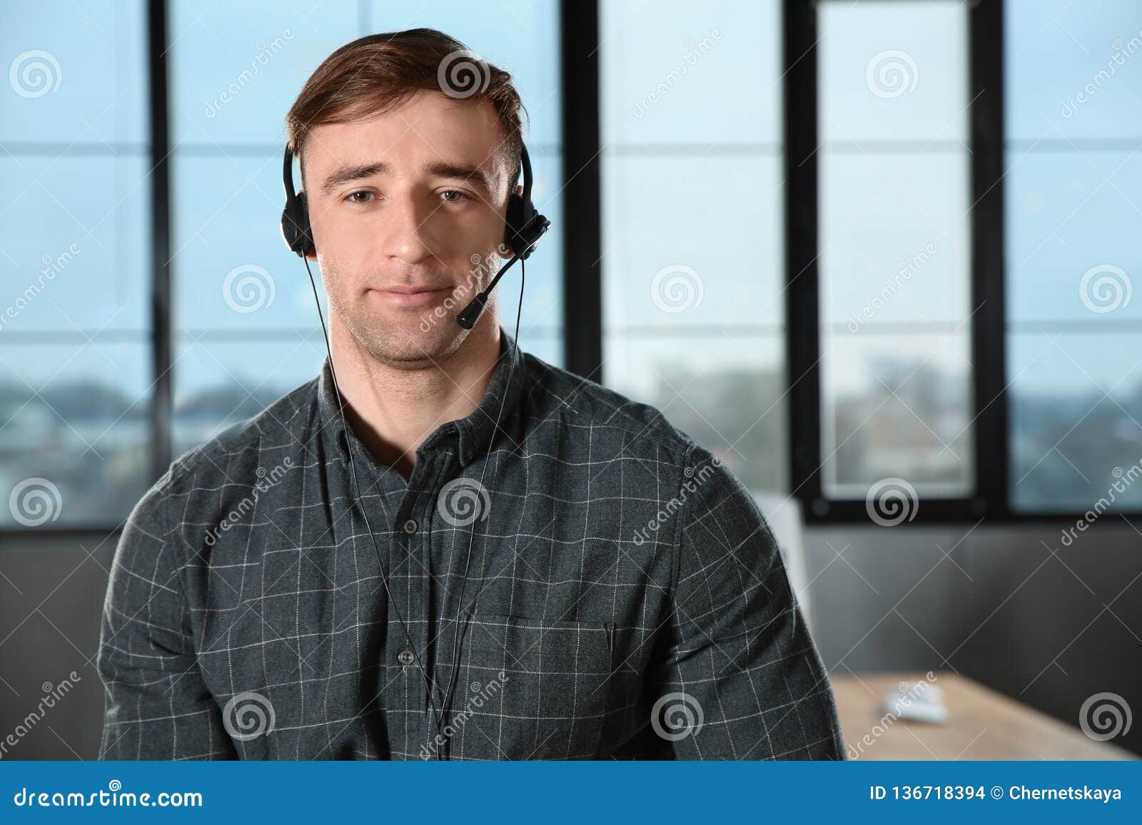 Male Technical Support Operator with Headset in Office Stock Photo ...