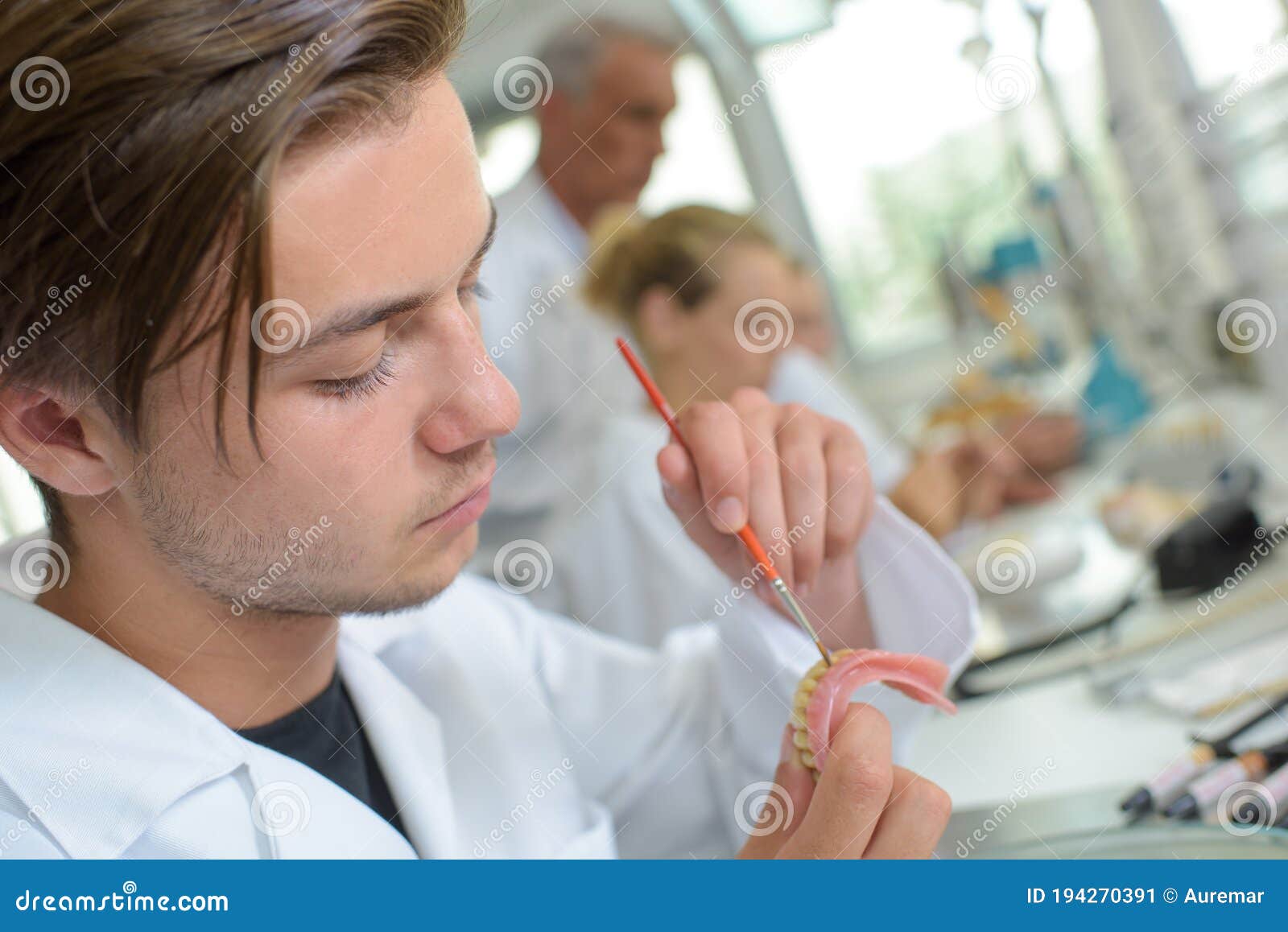 Male Technician Adding Colour To Dentures Stock Image - Image of ...