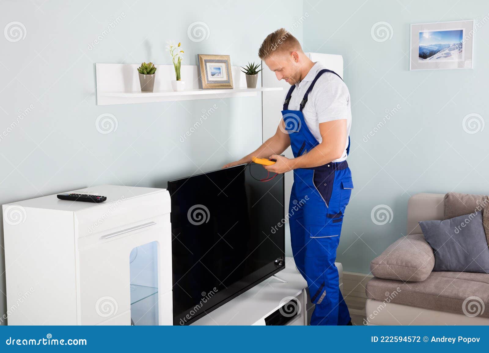 Technician Checking Television Stock Photo - Image of apartment, repair ...