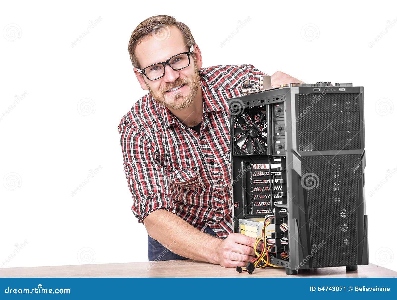 Male Technician with Computer Stock Image - Image of open, looking ...