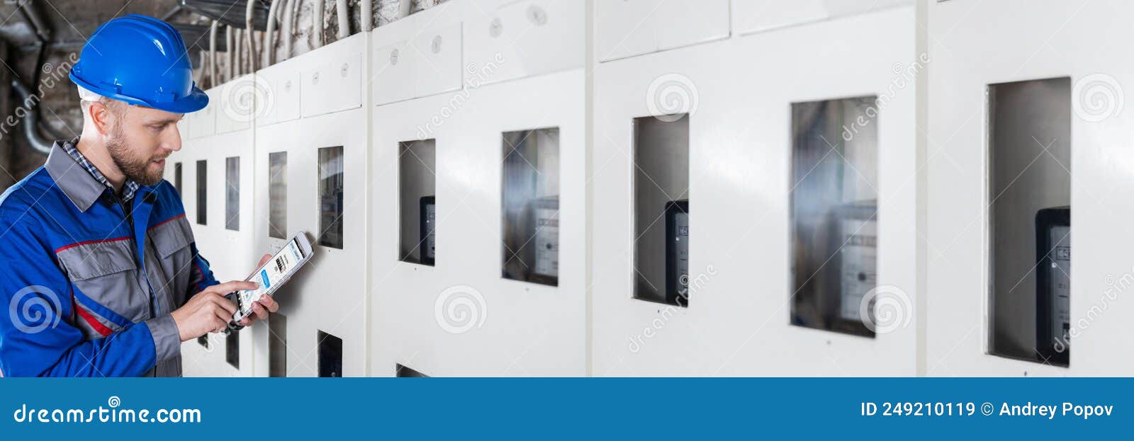 Male Technician Doing Meter Reading Stock Image - Image of electronic ...