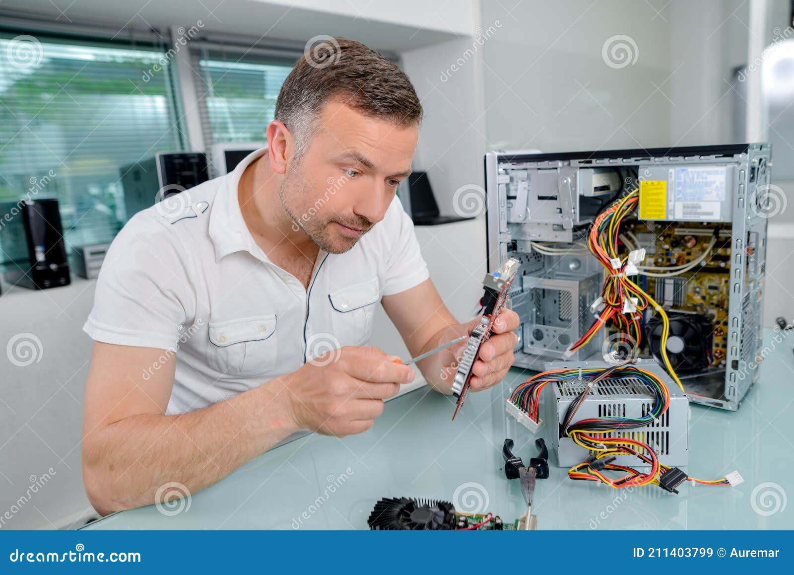 Male Technician Fixing Computer Part Stock Image - Image of solving ...