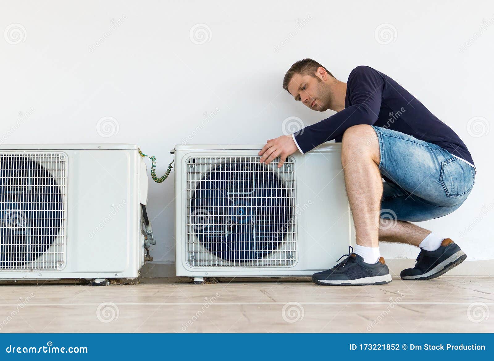 Man Installing Air-conditioning System Stock Photo - Image of cooling ...