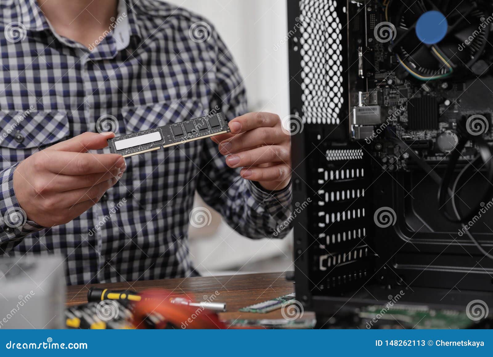 Male Technician Repairing Computer at Table Stock Image - Image of ...