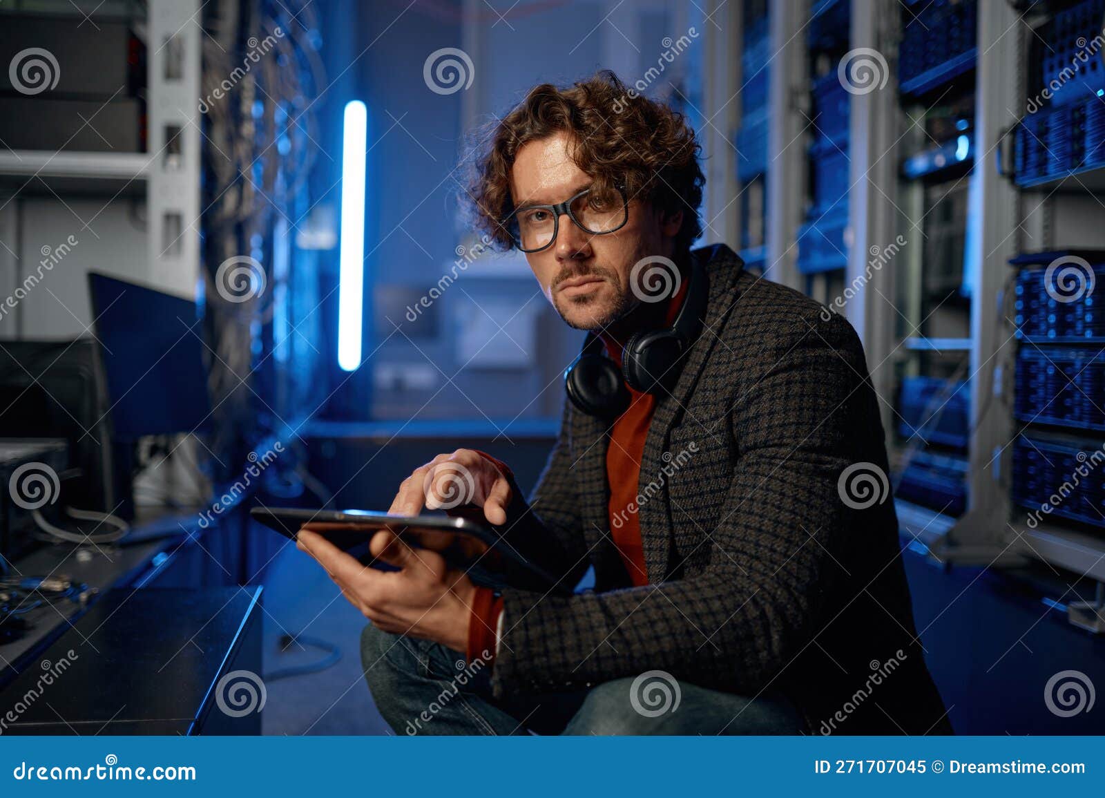 Male it Technician Working in Server Room with Tablet Stock Image ...