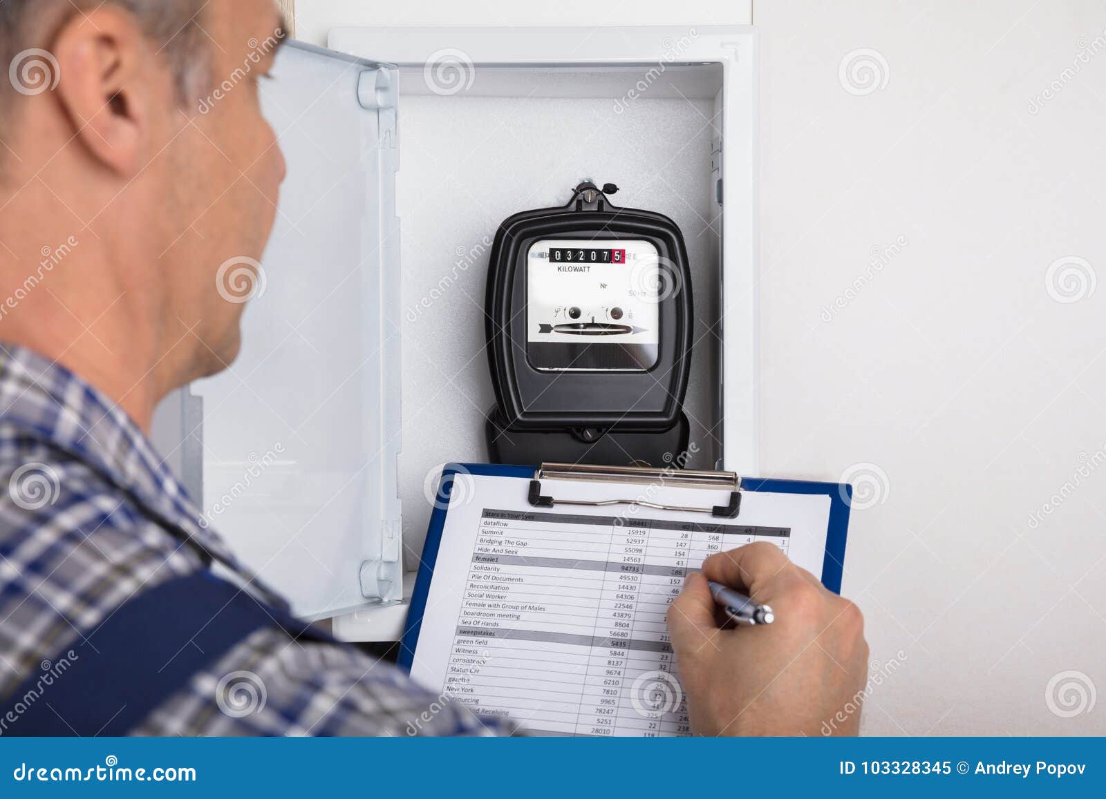 Male Technician Writing Reading of Meter Stock Image - Image of opened ...