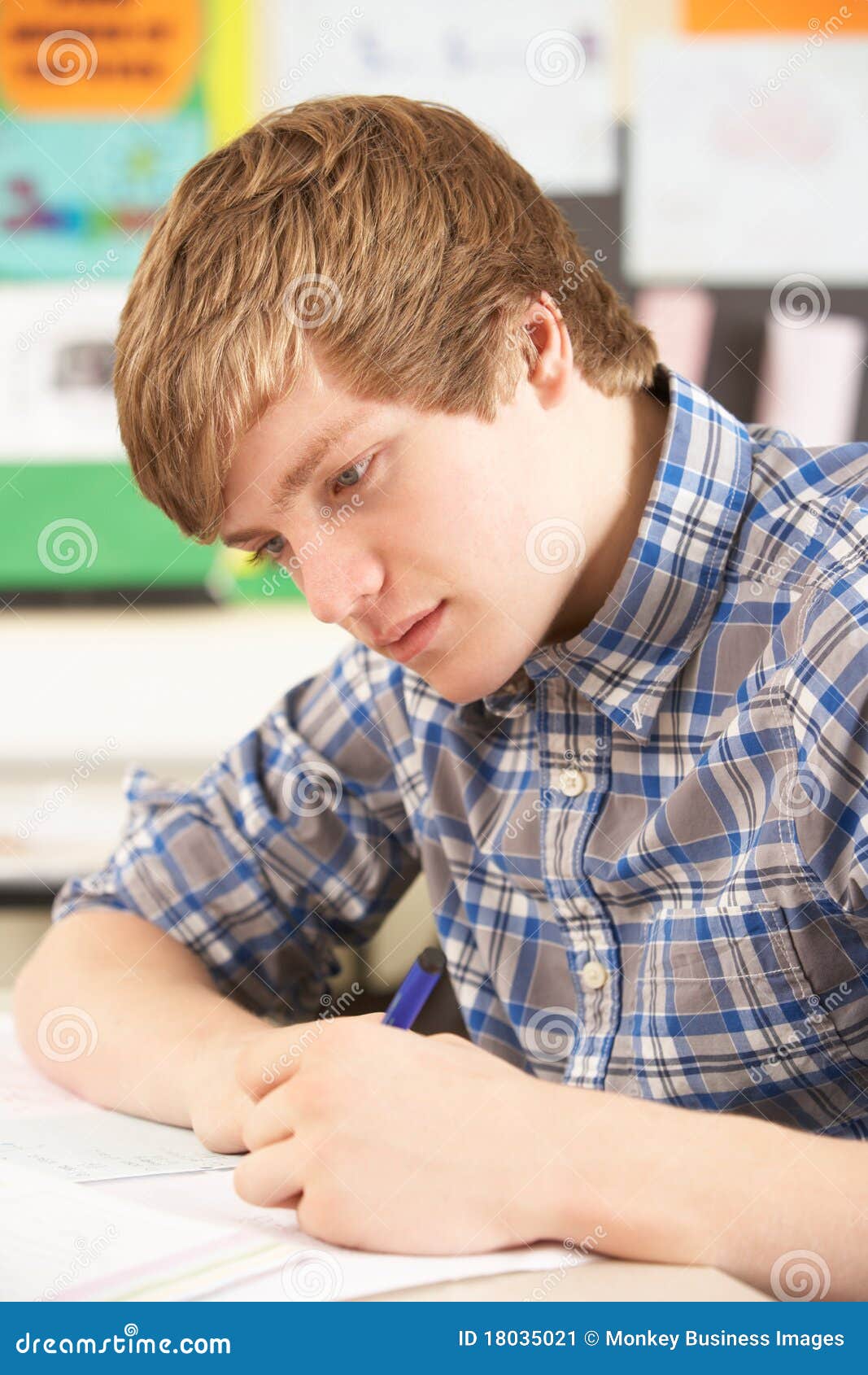Male Teenage Student Studying Stock Image - Image of indoors, education ...
