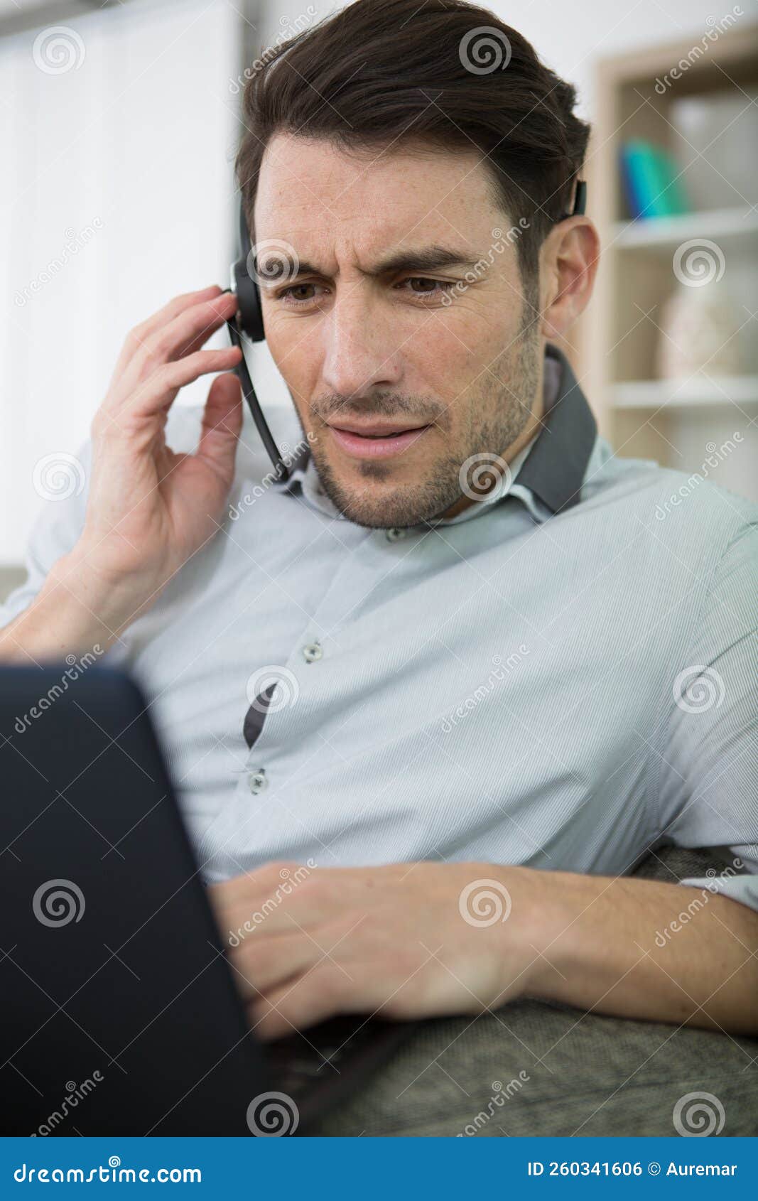 Male Telemarketer Working from Home Stock Photo - Image of serious ...