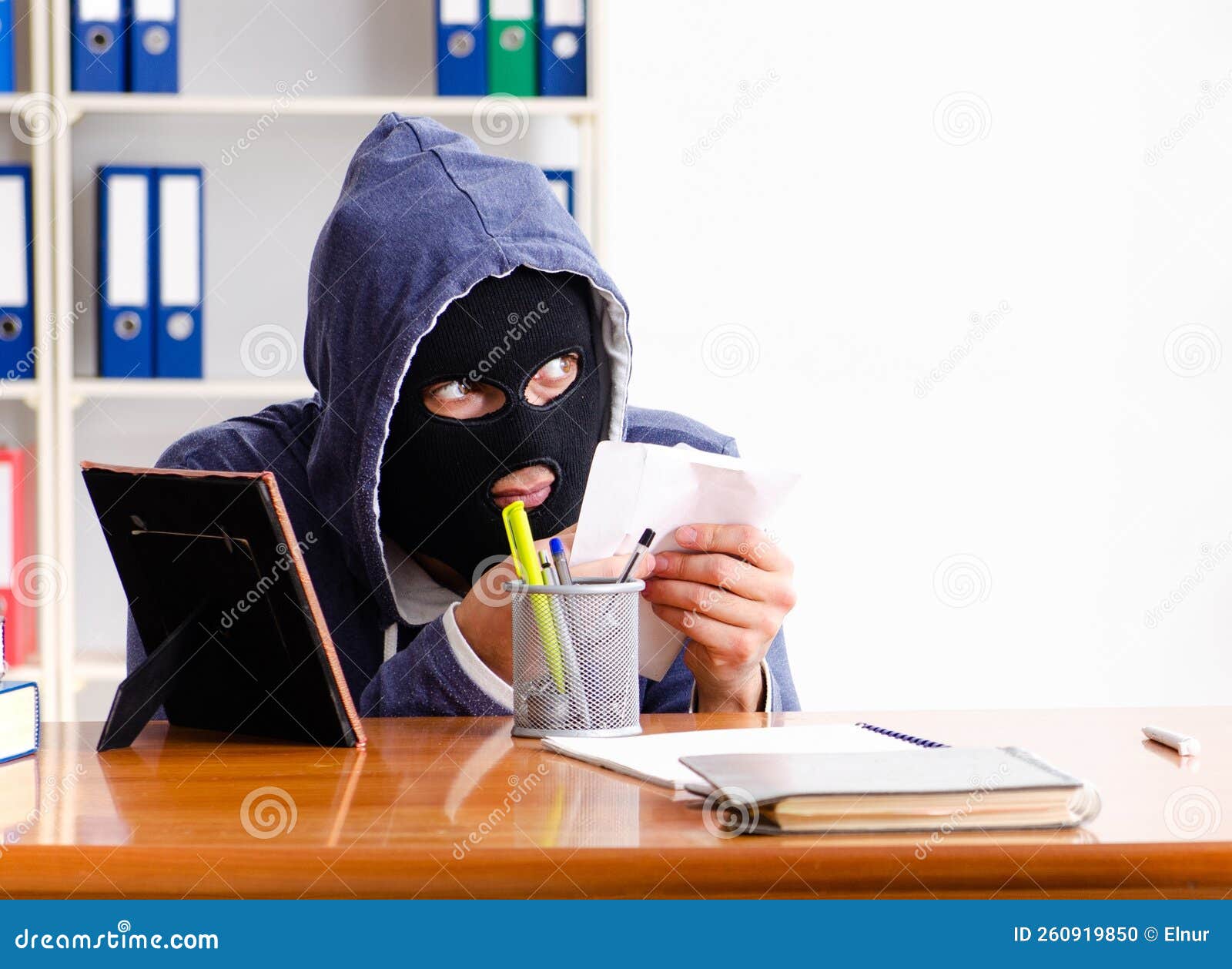Male Thief in Balaclava in the Office Stock Photo - Image of industrial ...