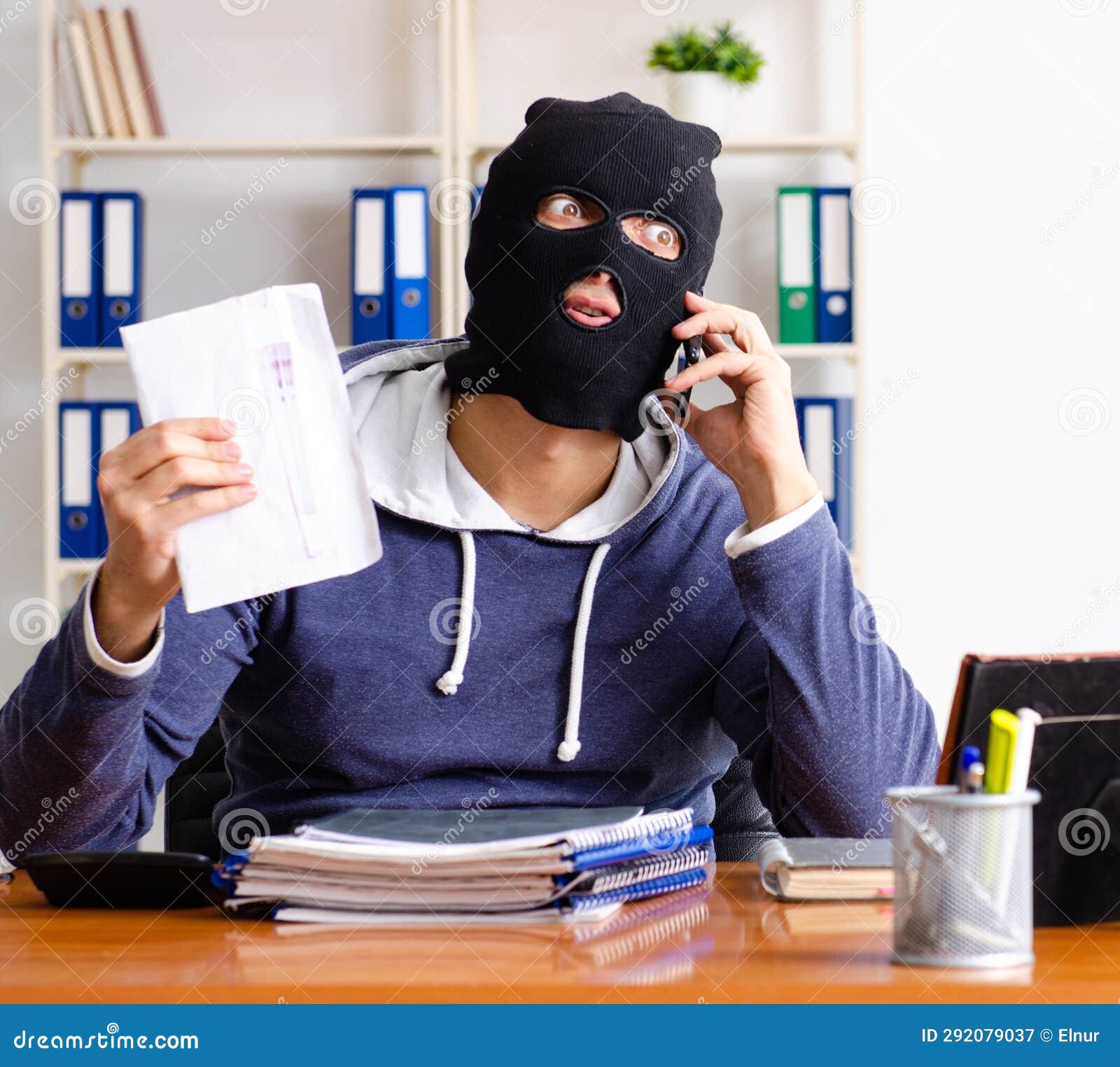 Male Thief in Balaclava in the Office Stock Image - Image of espionage ...