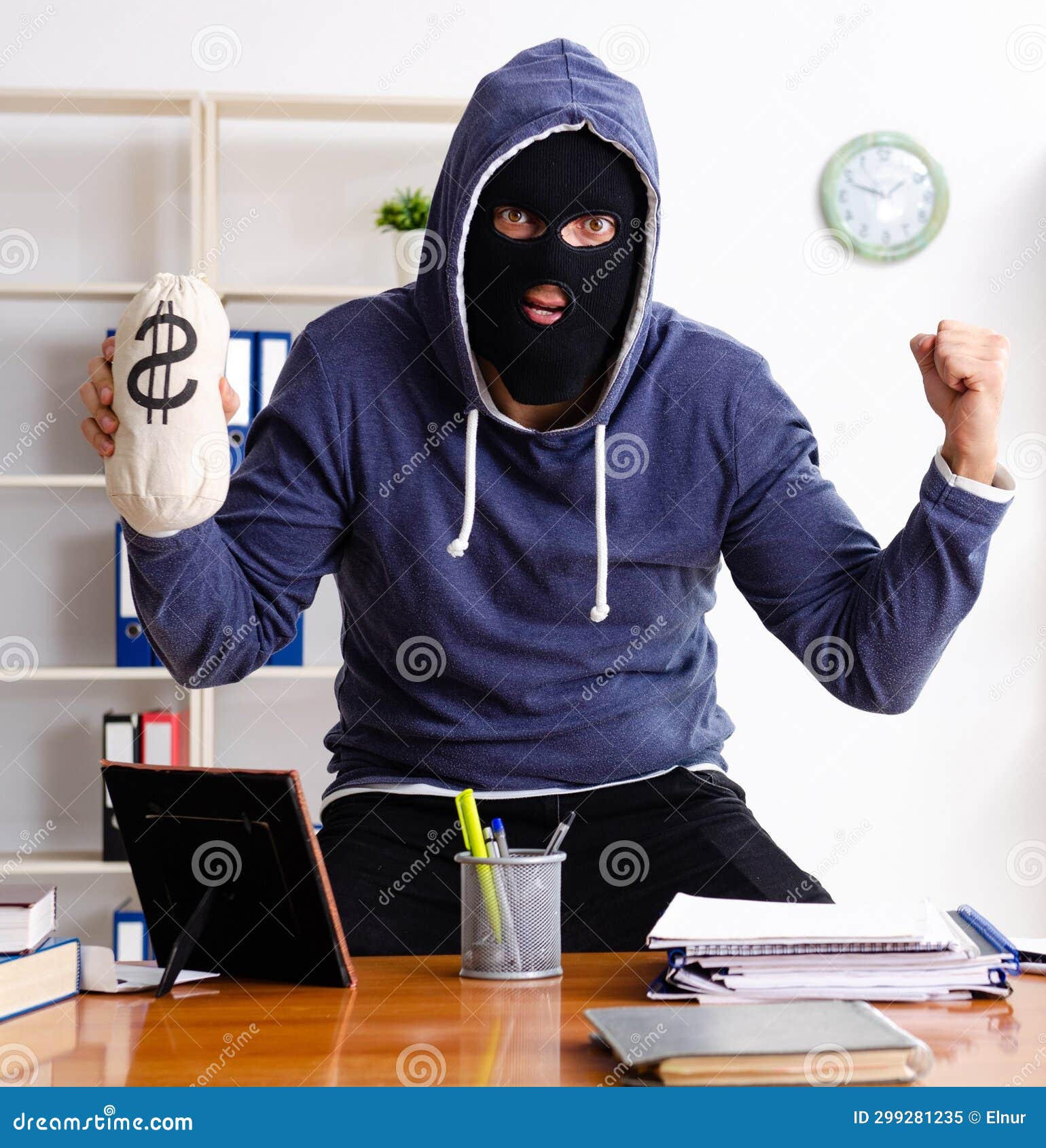Male Thief in Balaclava in the Office Stock Image - Image of identity ...