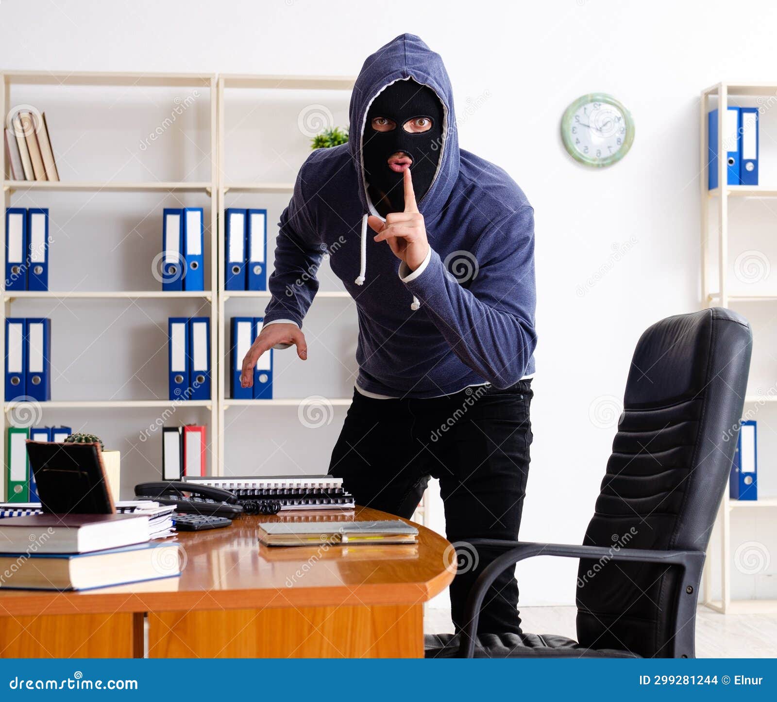 Male Thief in Balaclava in the Office Stock Photo - Image of office ...