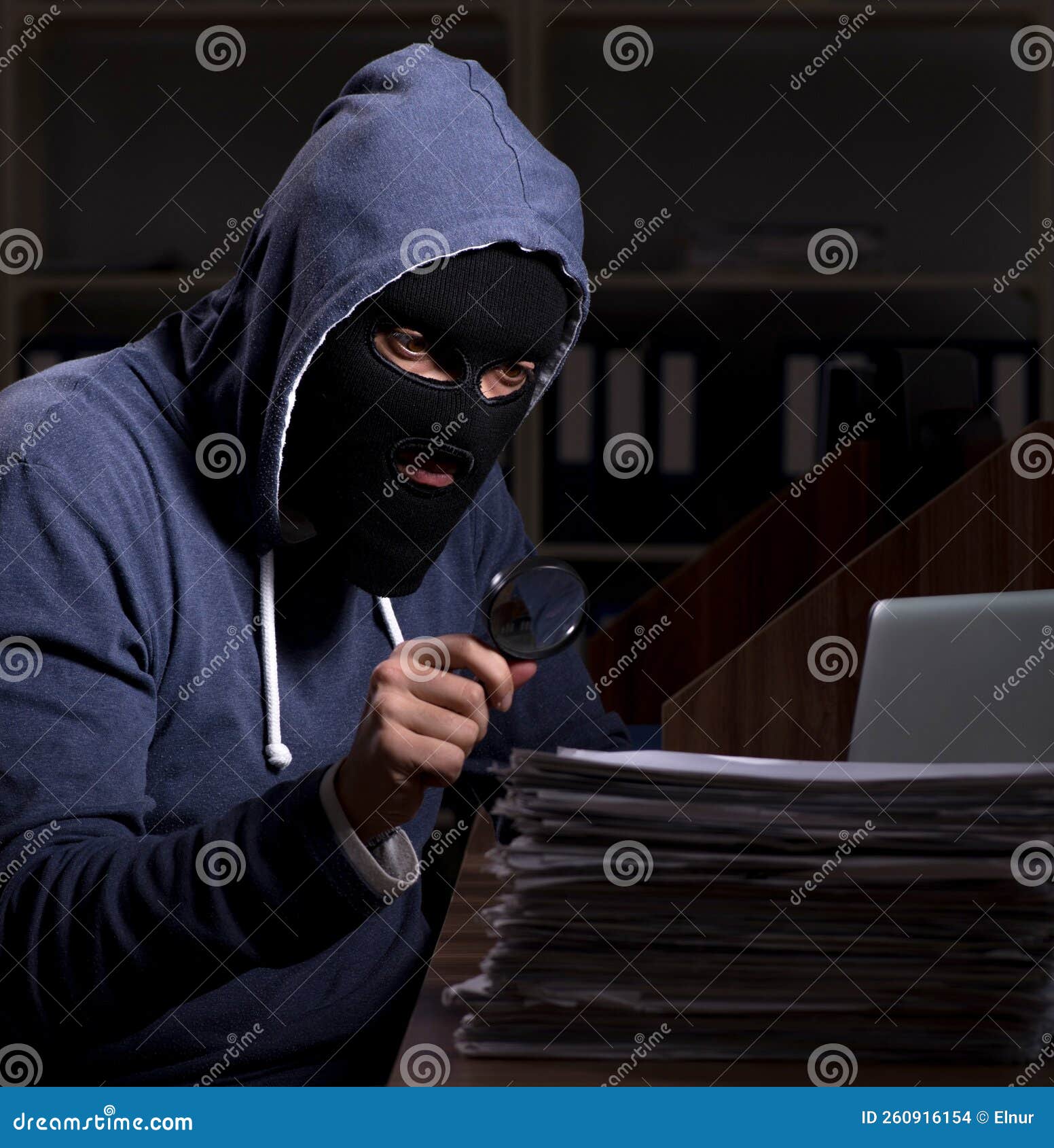 Male Thief in Balaclava in the Office Night Time Stock Photo - Image of ...