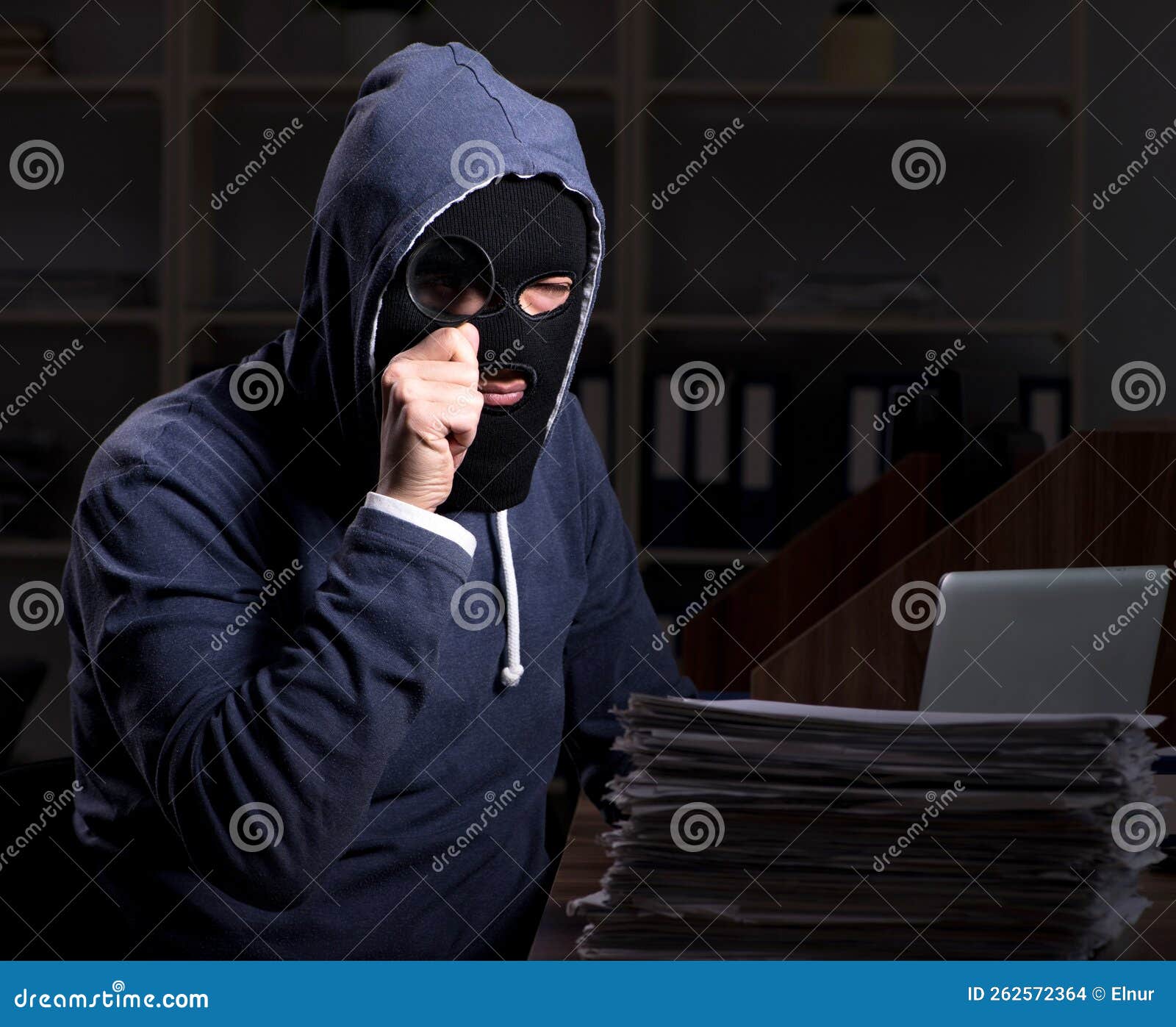 Male Thief in Balaclava in the Office Night Time Stock Photo - Image of ...