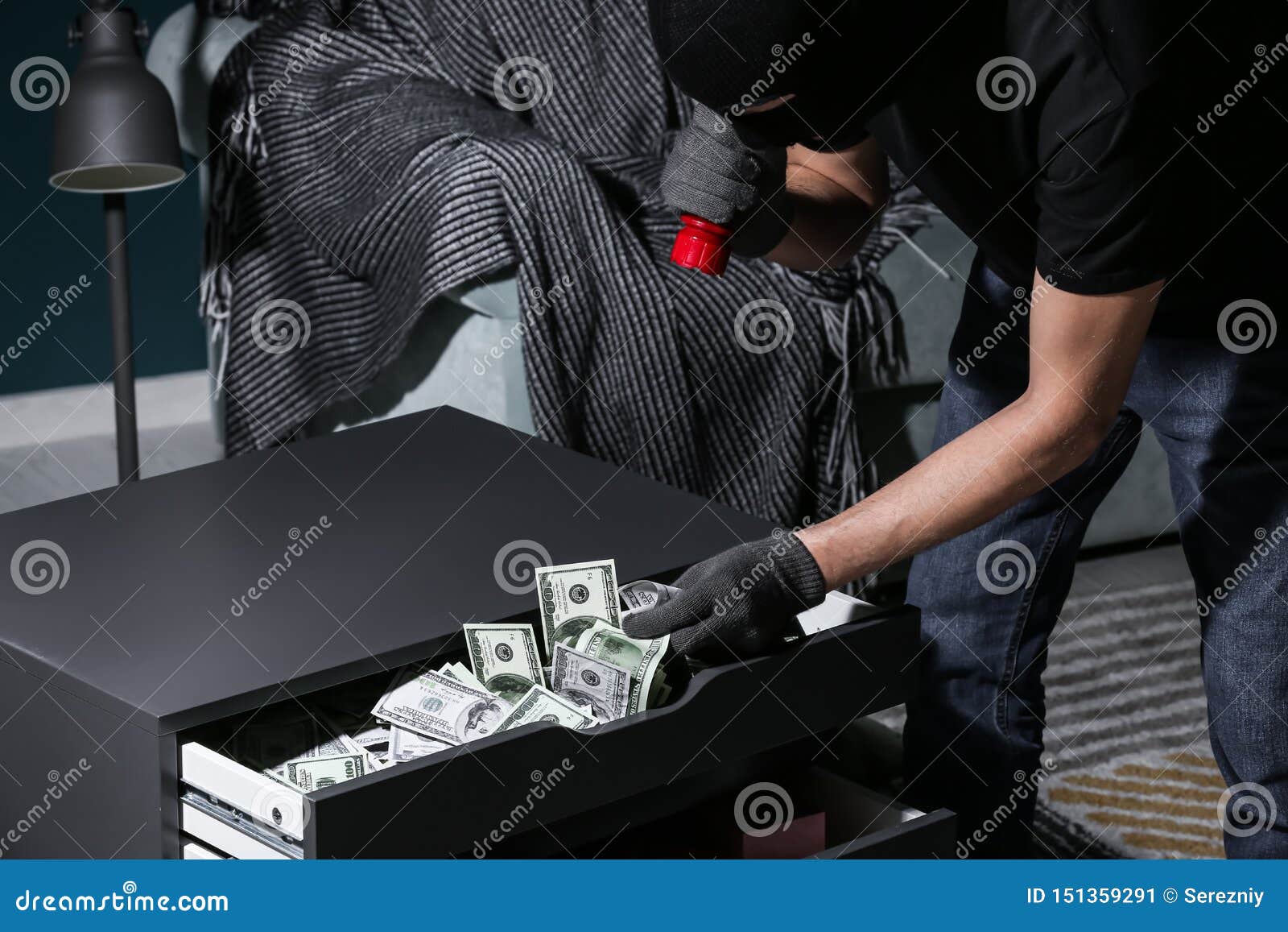 Male Thief Finding Money in Flat Stock Image - Image of office, crime ...