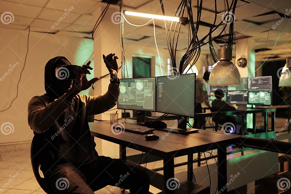 Male Thief Programming Computer Virus in Vr Headset Stock Image - Image of criminal, glasses ...