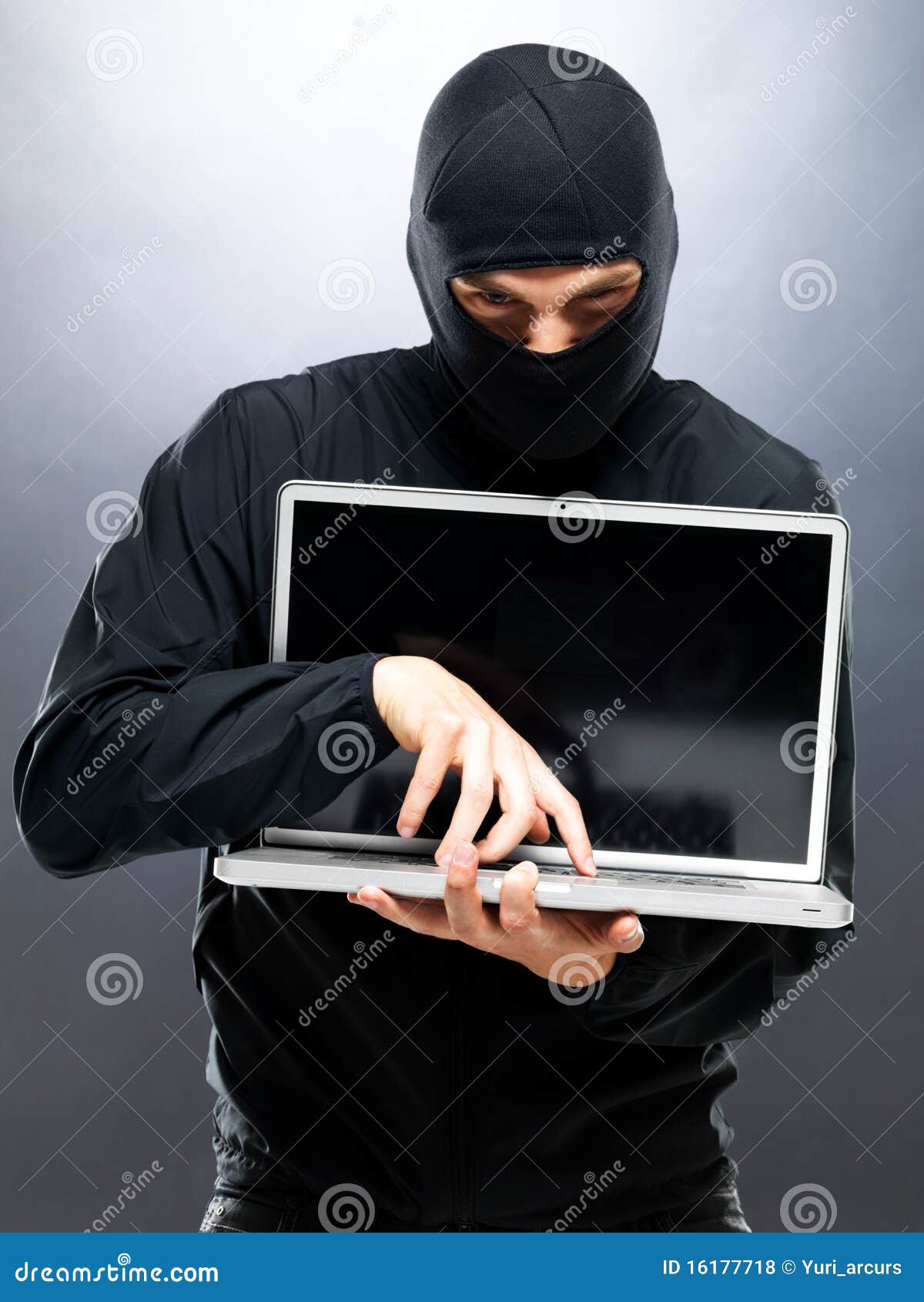 Male Thief Stealing Information from Laptop Stock Photo - Image of ...