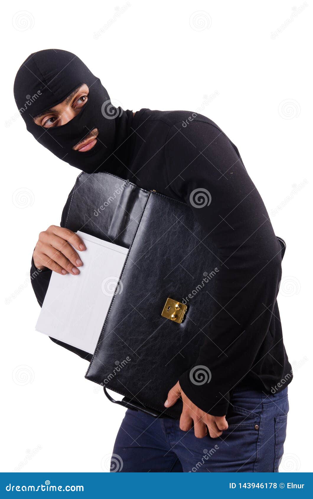 The Male Thief with Suitcase Isolated on White Stock Photo - Image of ...