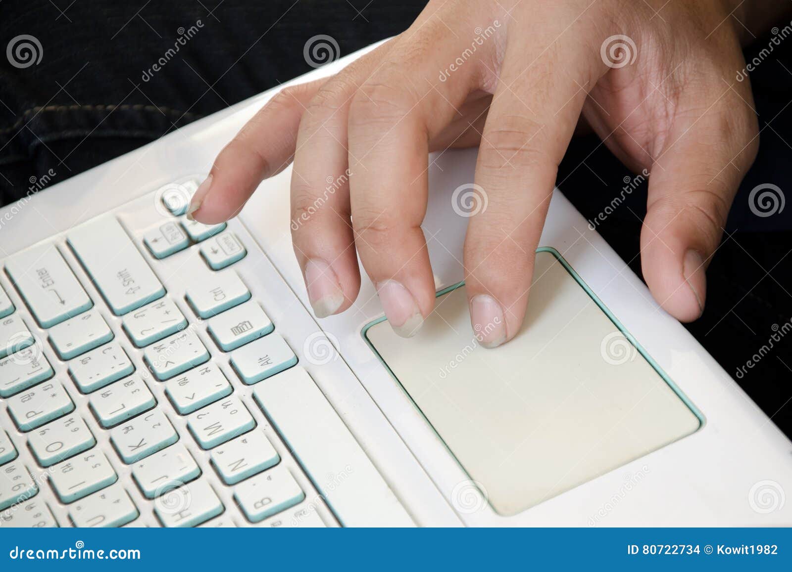 Male Touchpad Computer Working at Home Office Hand on Touch Pad Close ...