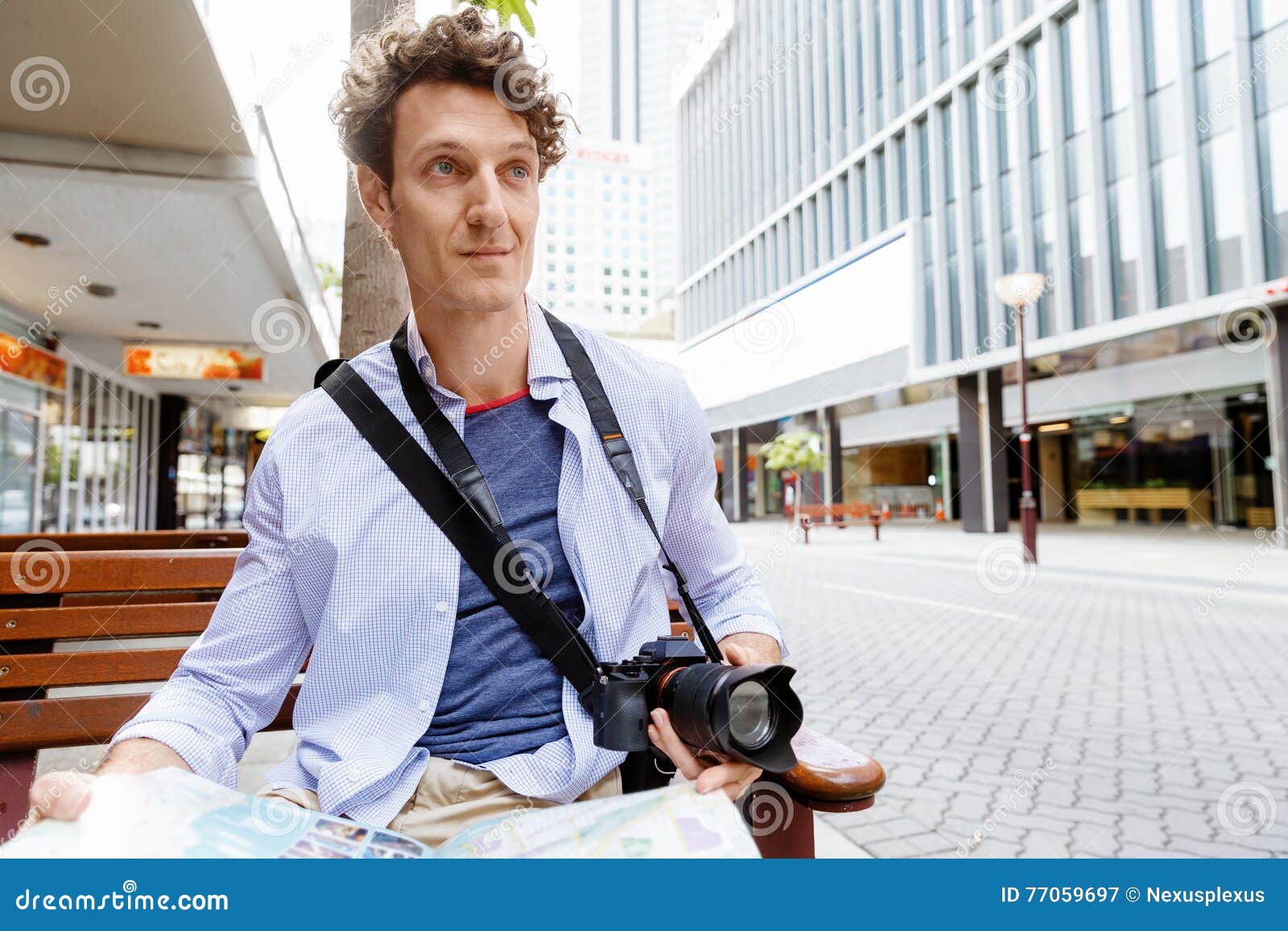 Male tourist in city stock image. Image of guide, attractive - 77059697