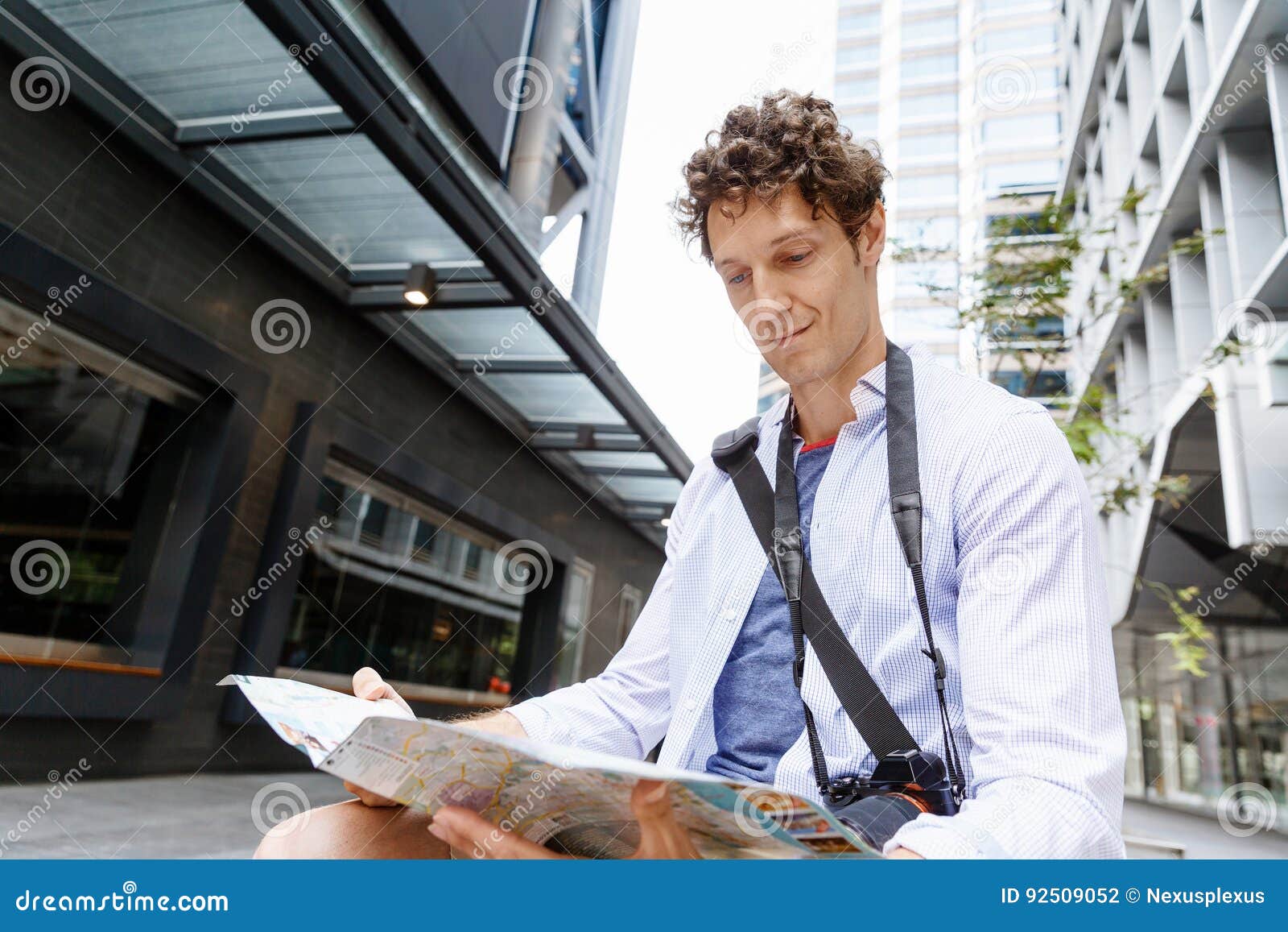 Male tourist in city stock photo. Image of tourism, cheerful - 92509052