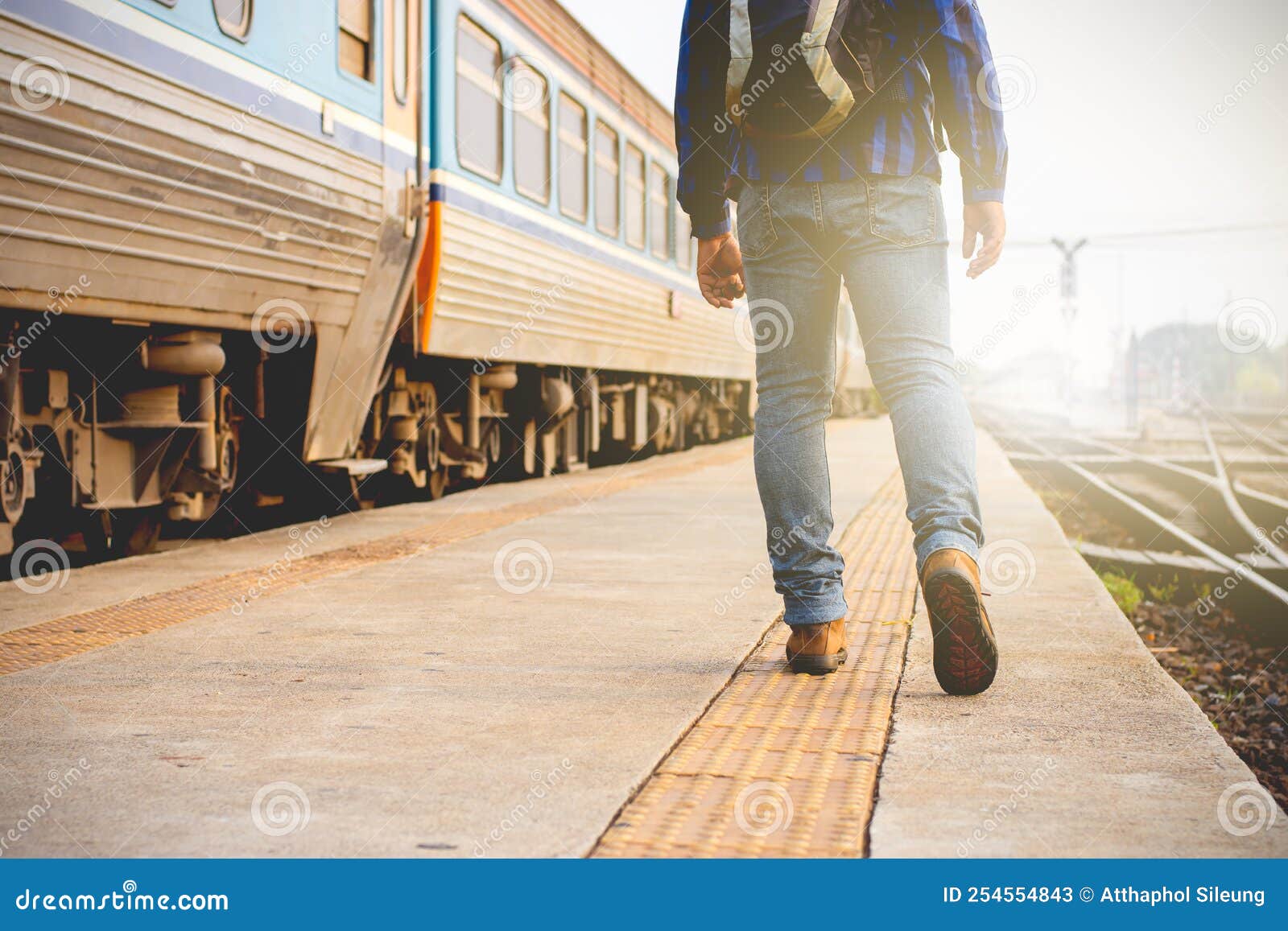 Male Tourists are Walking at the Train Station Stock Image - Image of ...