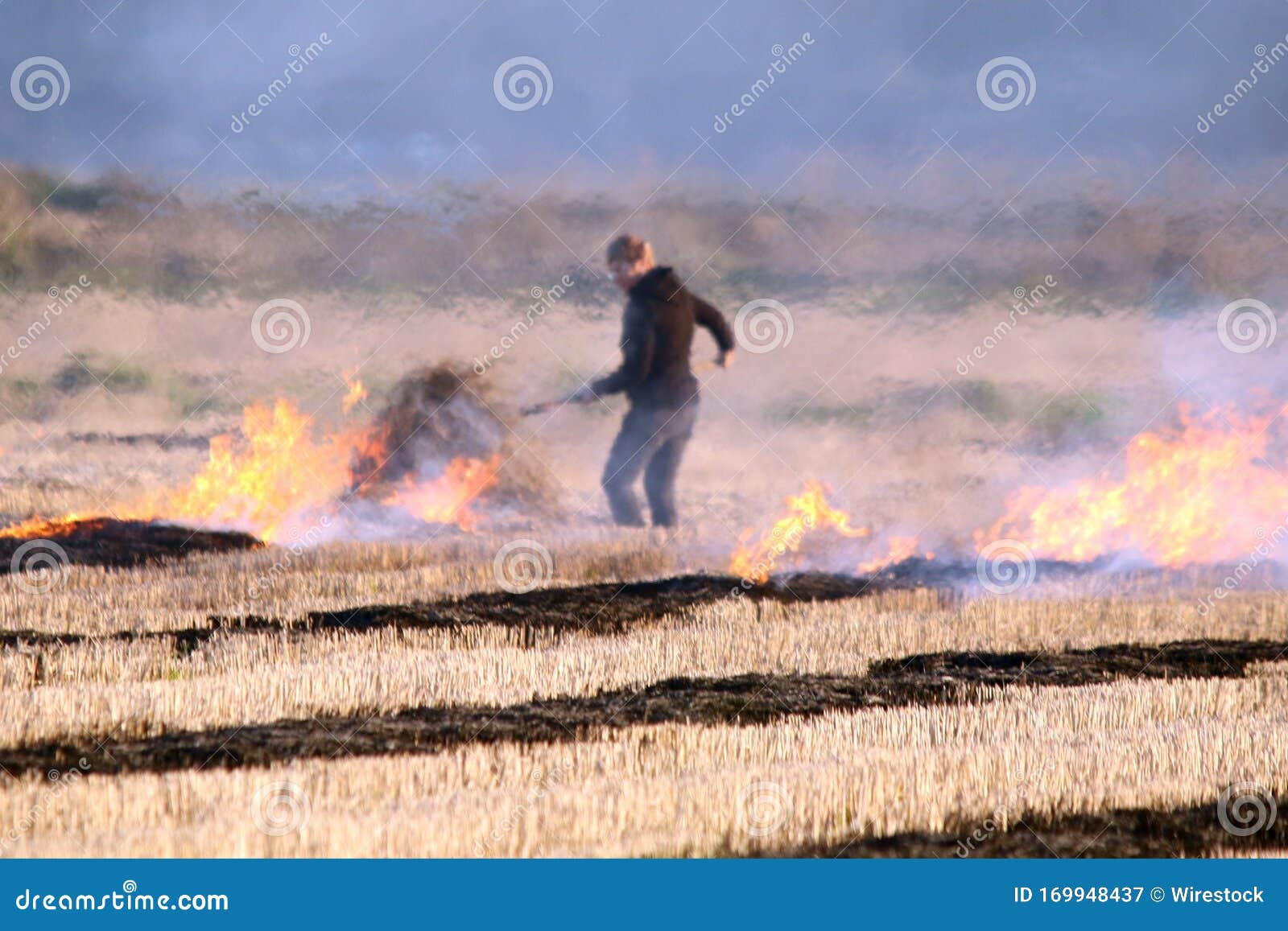 Male Trying To Put Out the Fire Broken Up in the Valley Stock Image ...