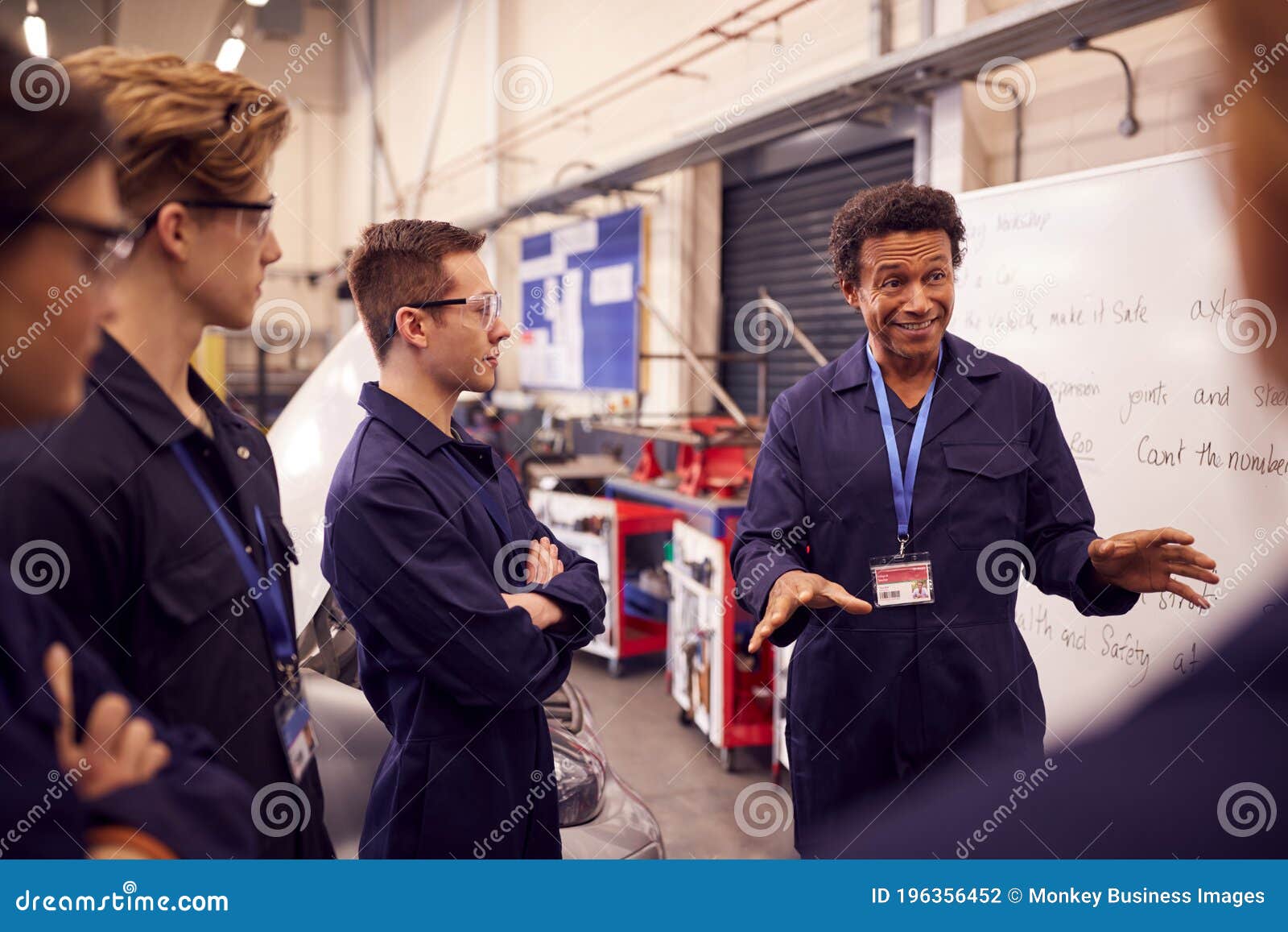 Male Tutor by Whiteboard with Students Teaching Auto Mechanic ...