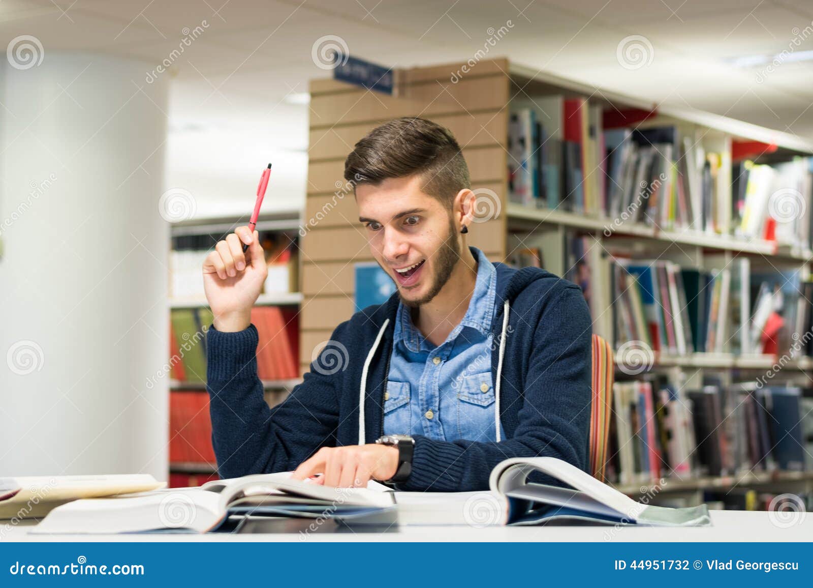 Male University Student in the Library Stock Photo - Image of education ...