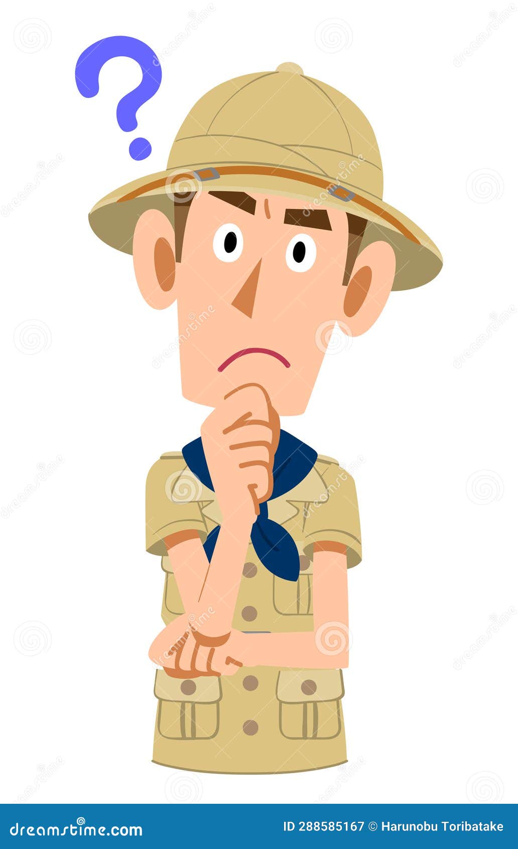 Male Upper Body Dressed As an Explorer with Doubts Stock Vector ...
