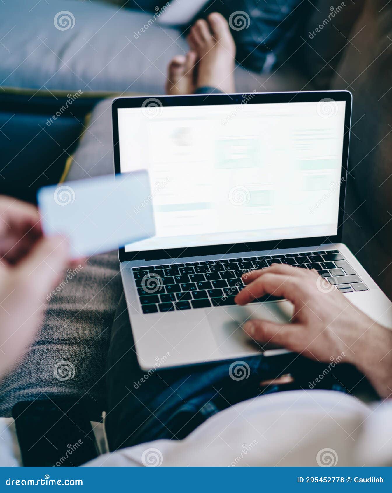 Male Using 4g Connection on Laptop Computer with Blank Screen Area for ...