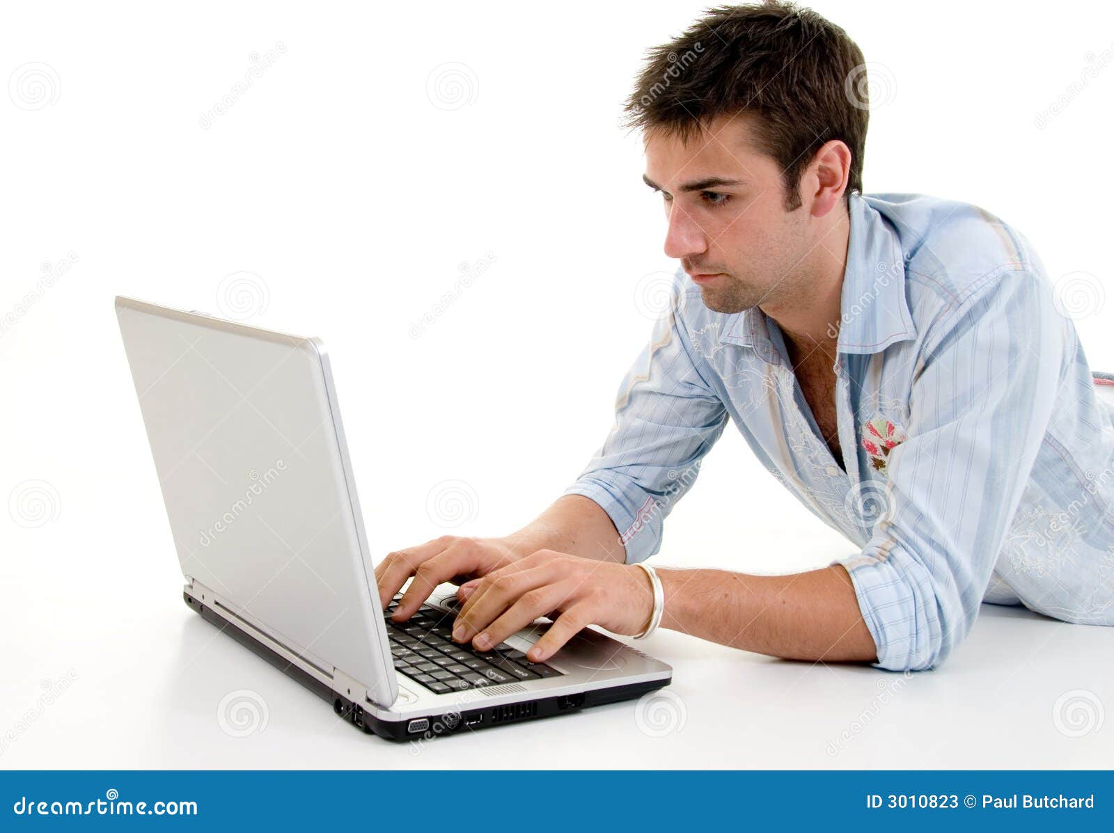 Male Using Laptop stock image. Image of blue, handsome - 3010823