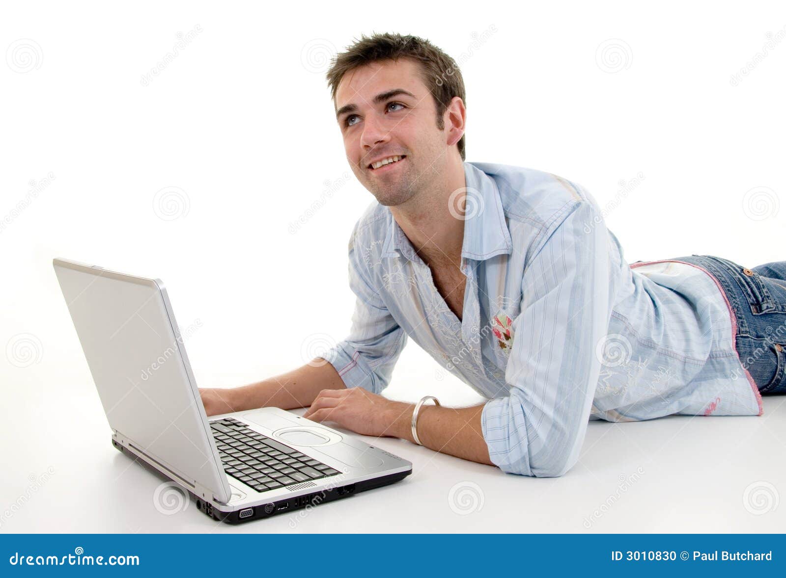Male Using Laptop stock photo. Image of shirt, young, searching - 3010830