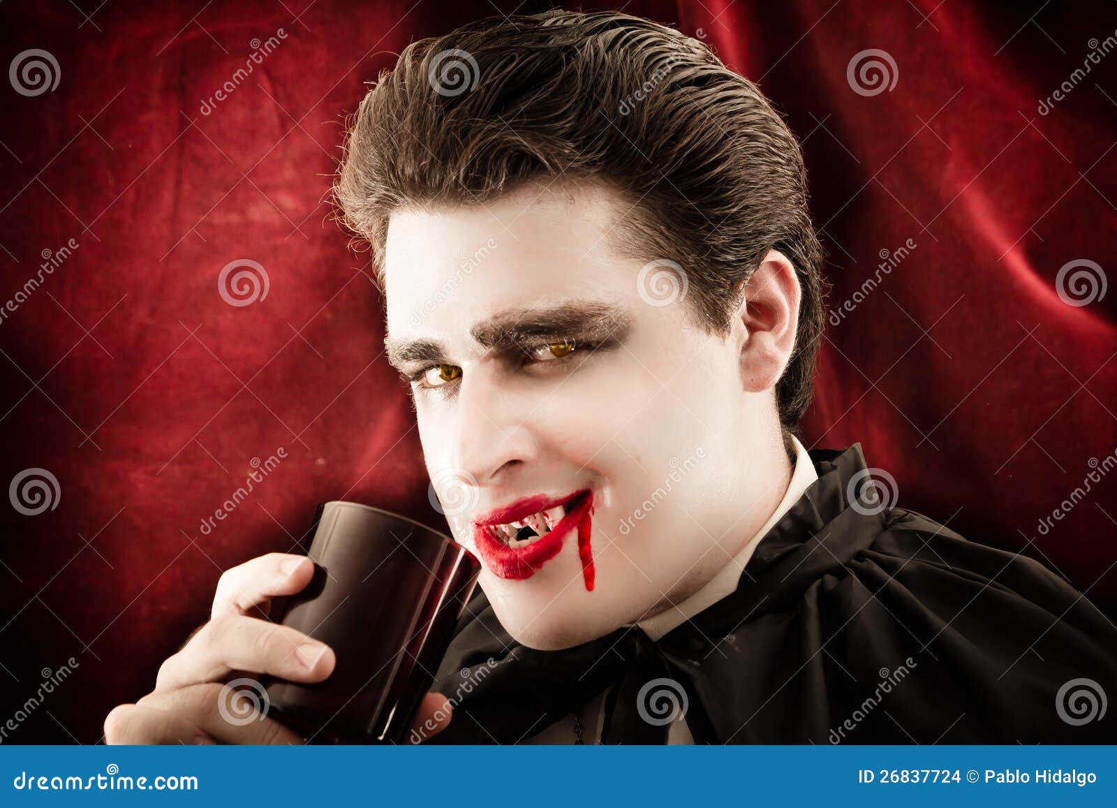 Male Vampire Drinking Blood Smiling Stock Photo - Image of cellar, face ...