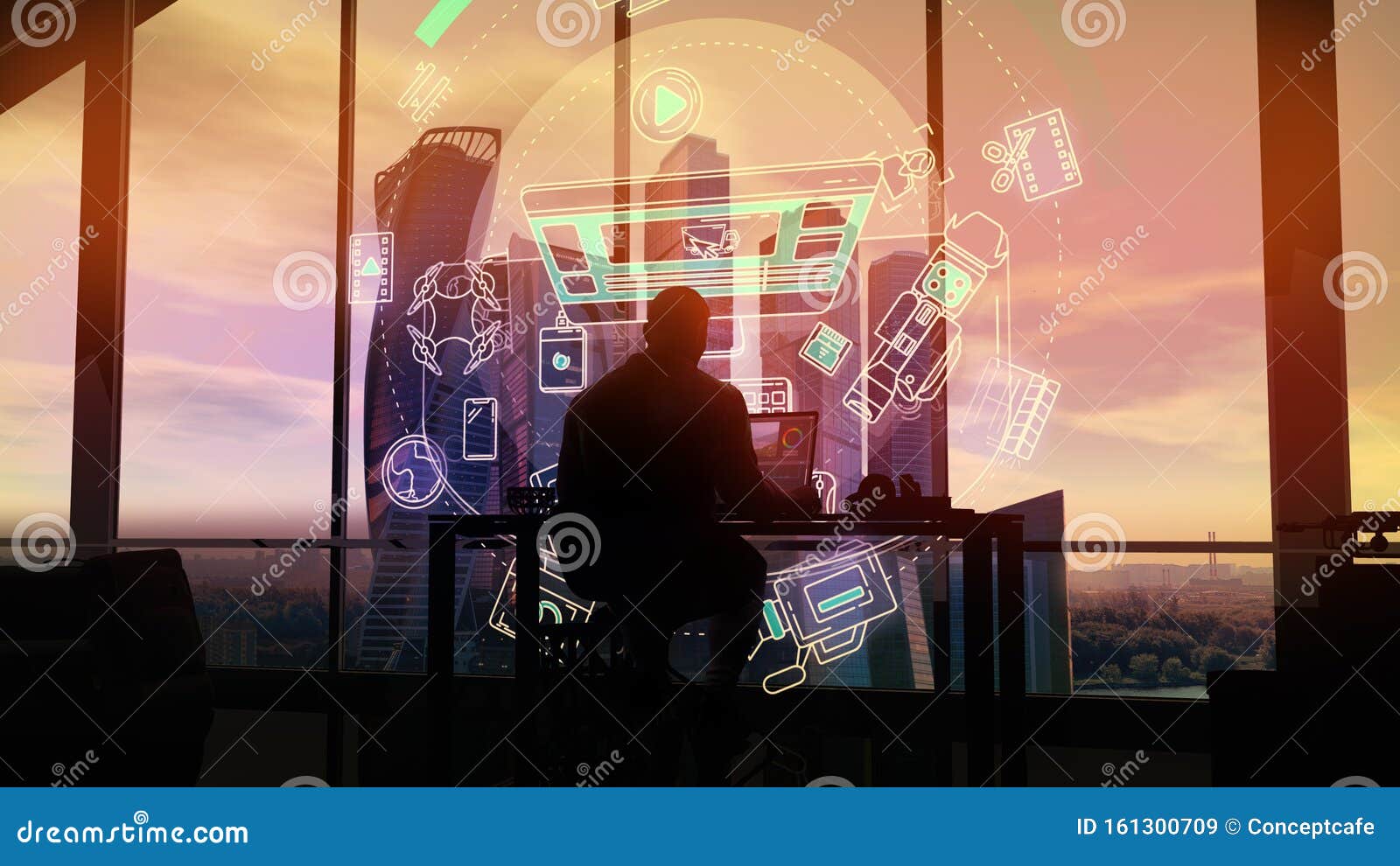 Male Videographer Working on Virtual Infographic Background Stock Image ...