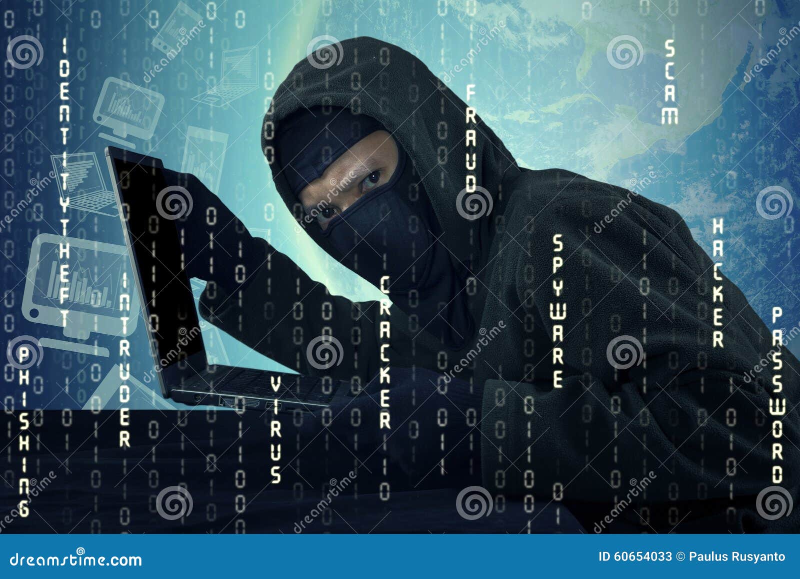 Male Villain Stealing Laptop and User Identity Stock Image - Image of ...