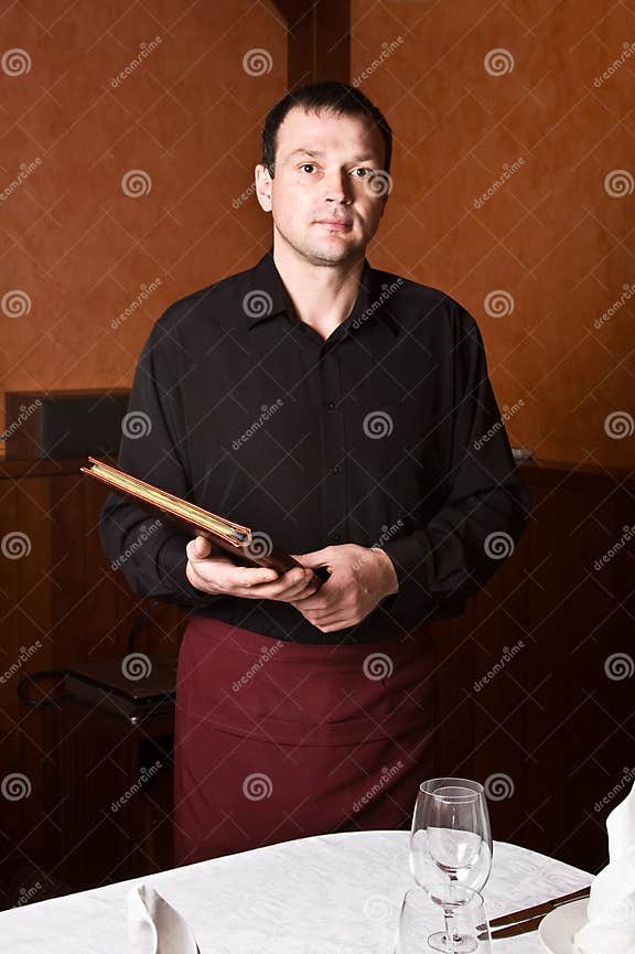 Male Waiter with the Folder Menu at the Hands Stock Photo - Image of ...