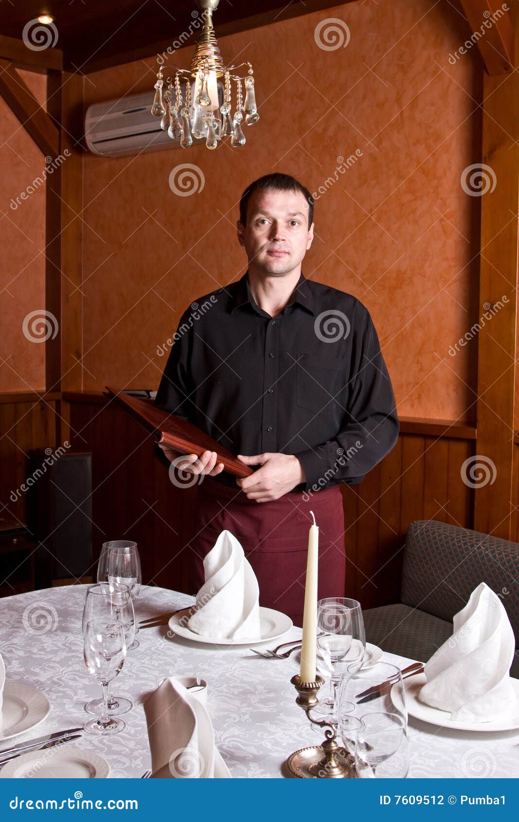 Male Waiter with the Folder Menu at the Hands Stock Photo - Image of ...
