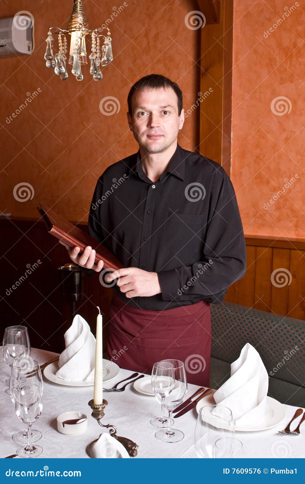 Male Waiter with the Folder Menu at the Hands Stock Photo - Image of ...
