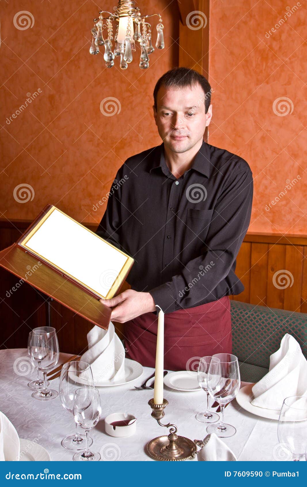 Male Waiter with the Folder Menu at the Hands Stock Photo - Image of ...