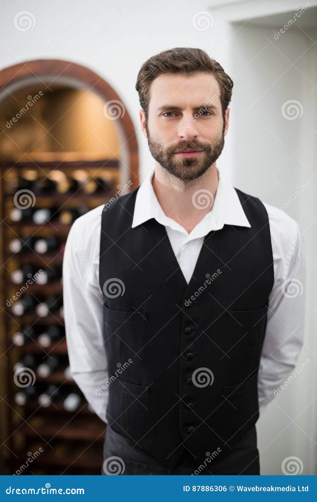 Male Waiter Standing in the Restaurant Stock Photo - Image of ...