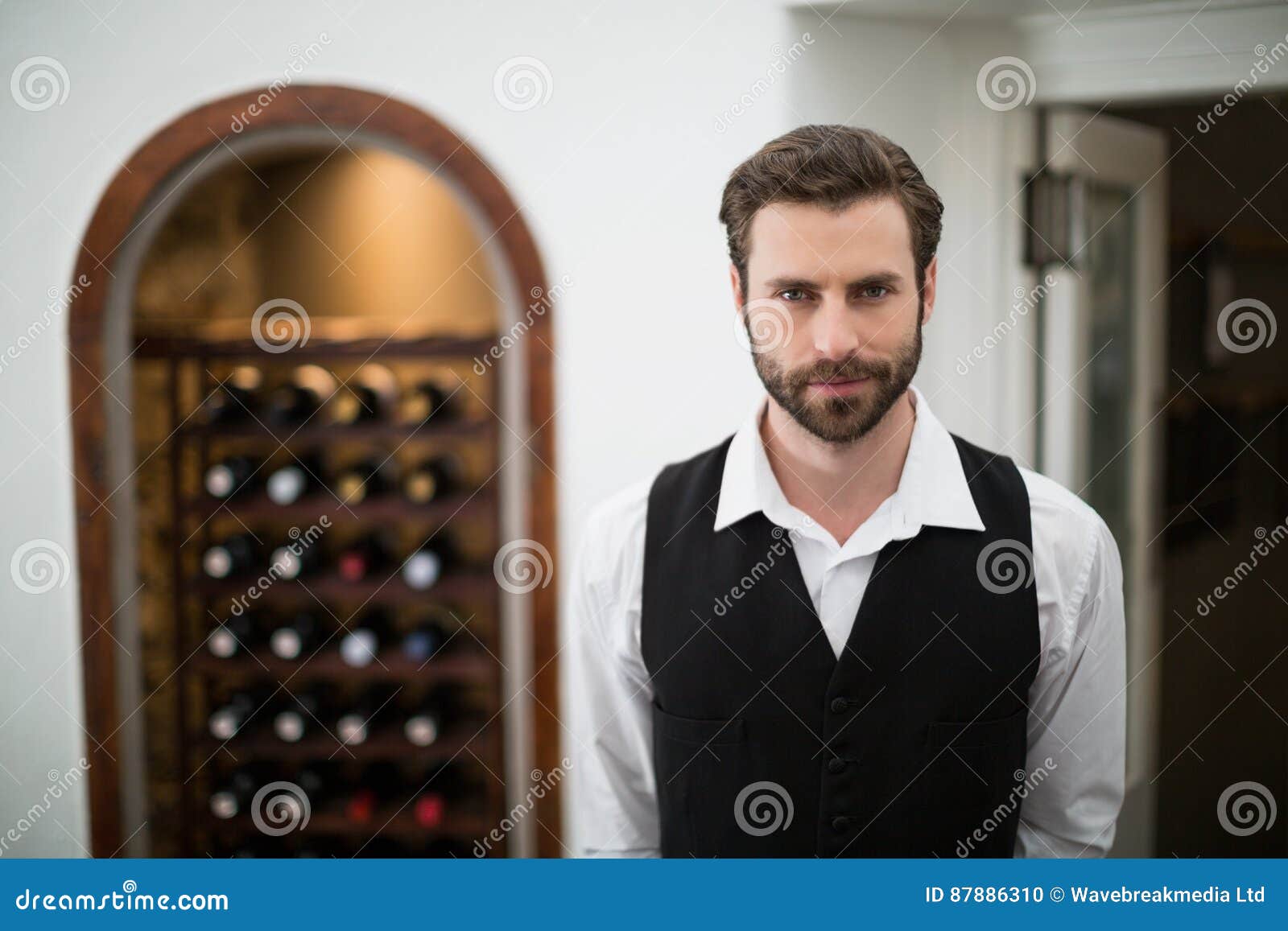 Male Waiter Standing in the Restaurant Stock Photo - Image of ...