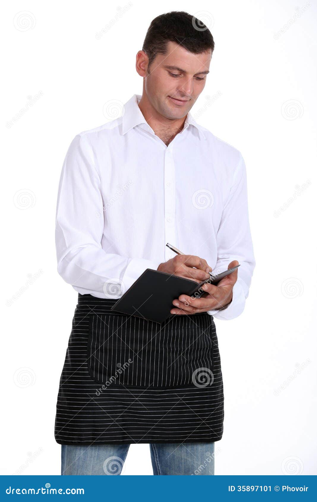 Male waiter taking order stock image. Image of dark, note - 35897101
