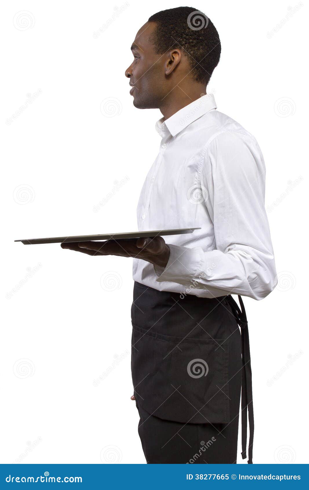 Male Waiter with a Tray stock image. Image of black, presenting - 38277665