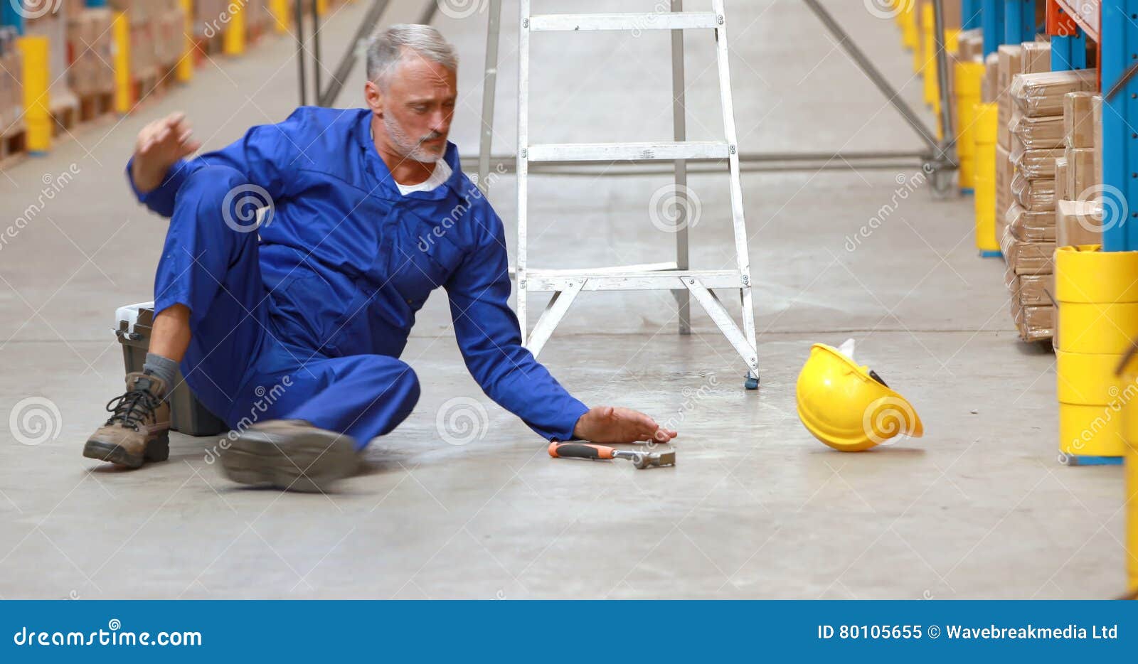 Male Warehouse Worker Falling Off Ladder while Working Stock Video ...
