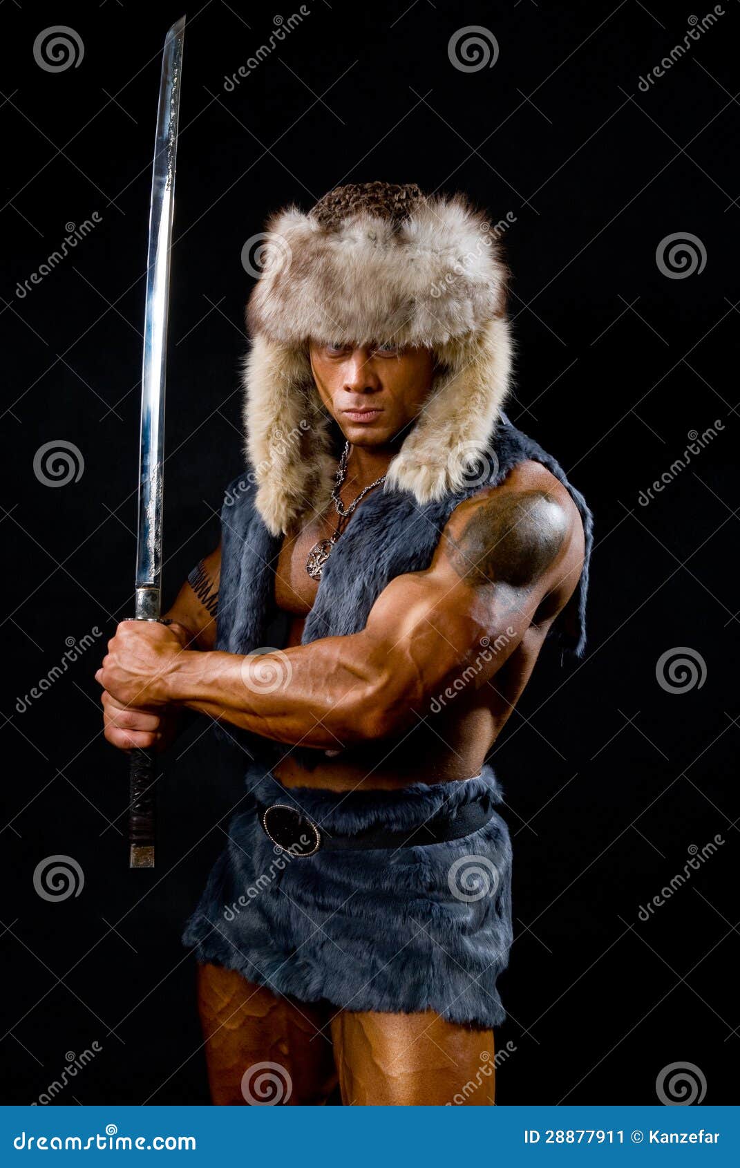 Male Warrior with Sword Raised. Stock Image - Image of shirtless, male ...