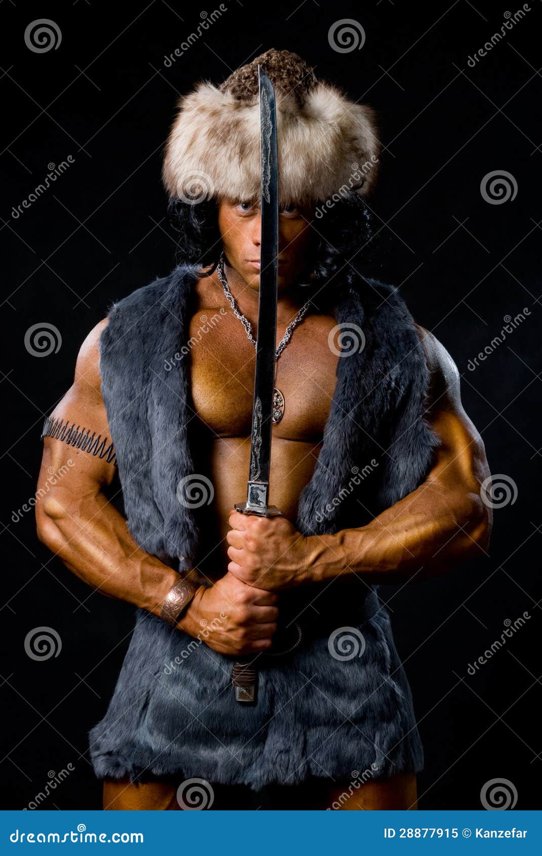 Male Warrior with Sword Raised. Stock Image - Image of beauty, dark ...